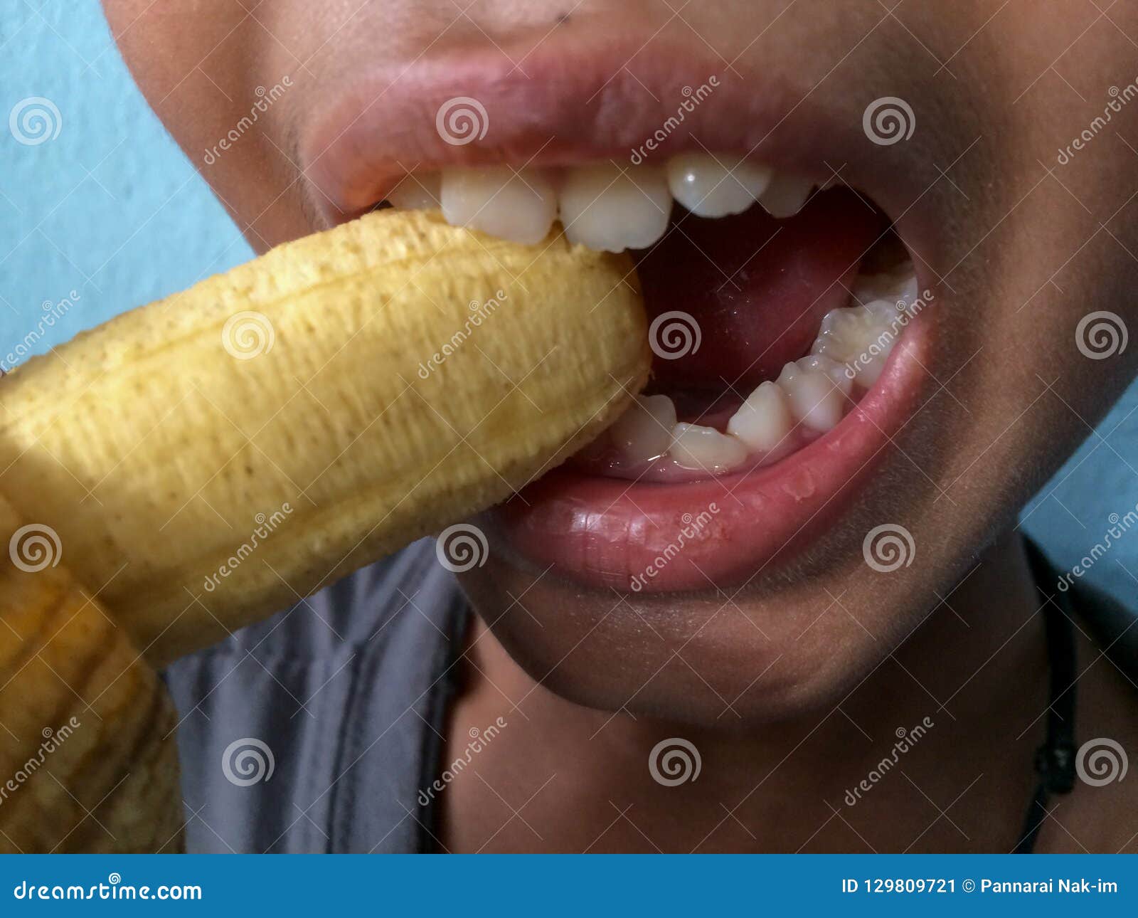 Eating Food with Difficulty because Crowding Tooth. Stock Image - Image ...