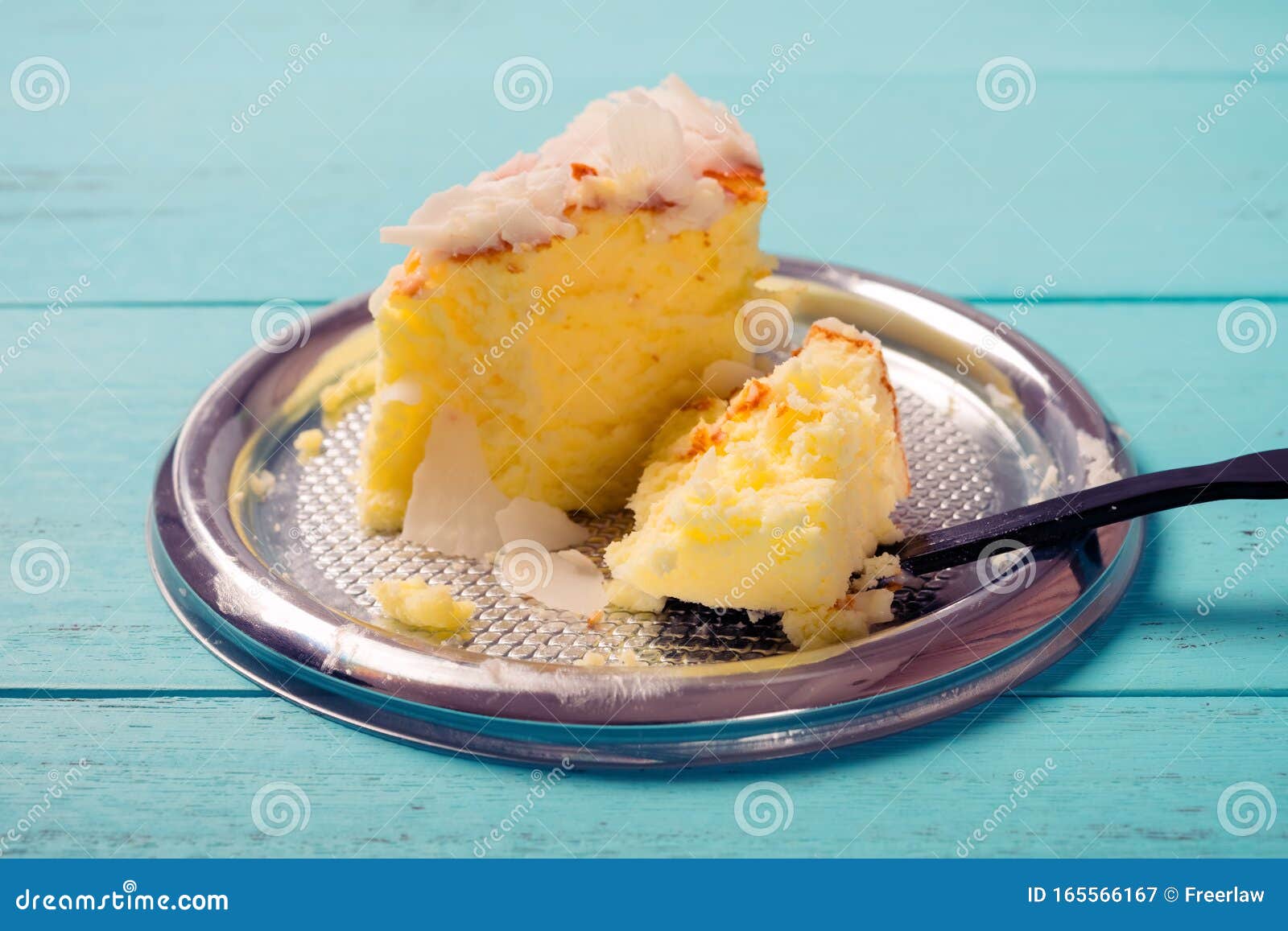 Eating Fresh Cheese Cake with Chocolate Flake on Top Stock Image ...