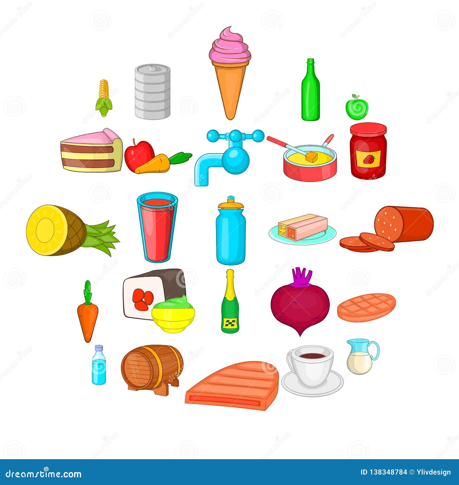 Eating Icons Set, Cartoon Style Stock Vector - Illustration of ...