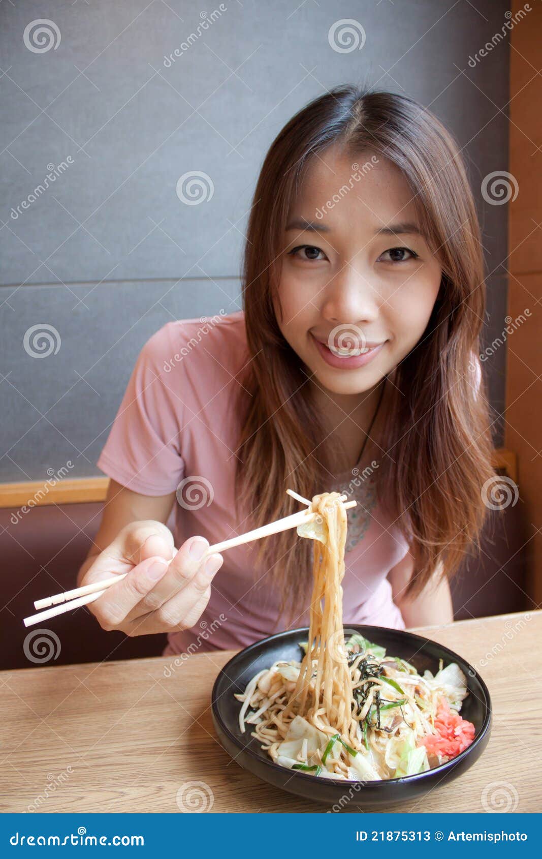 Eating Noodle stock image. Image of beautiful, hair, female - 21875313