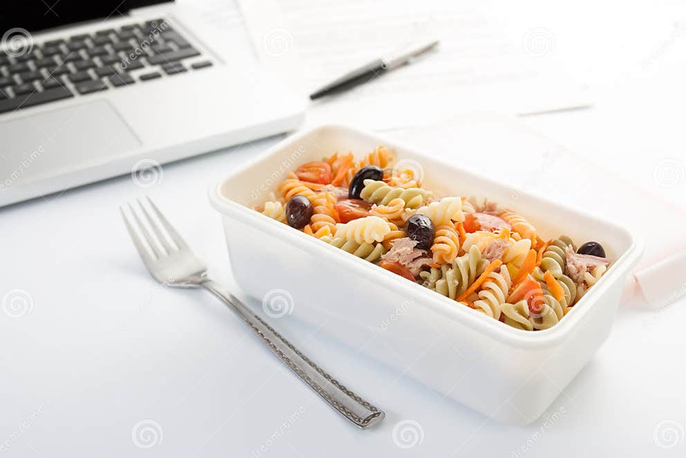 Eating a Pasta Salad in the Office Stock Photo - Image of tuna ...