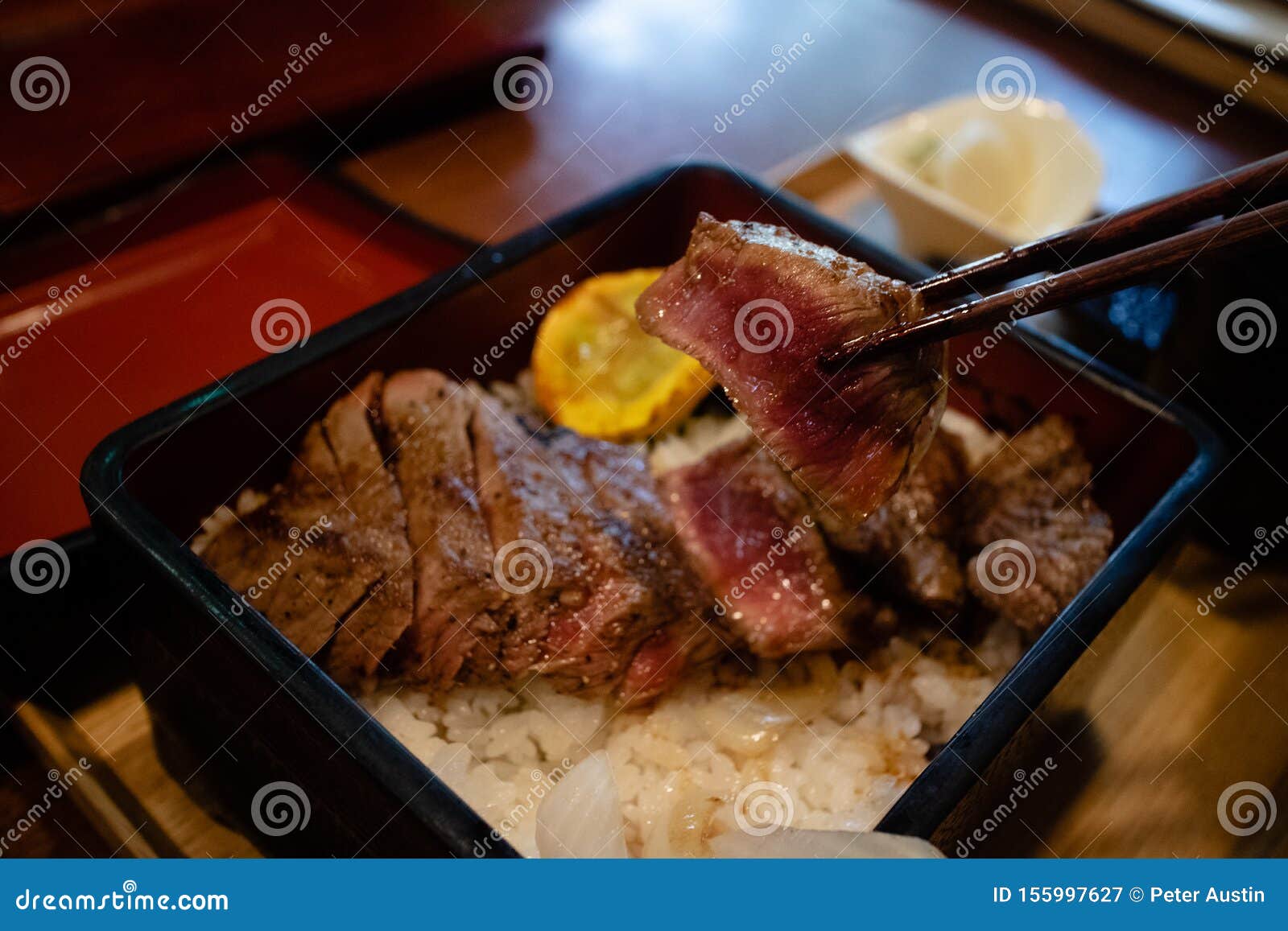 Eating Perfectly Cooked Steak in High-class Japanese Restaurant Stock ...