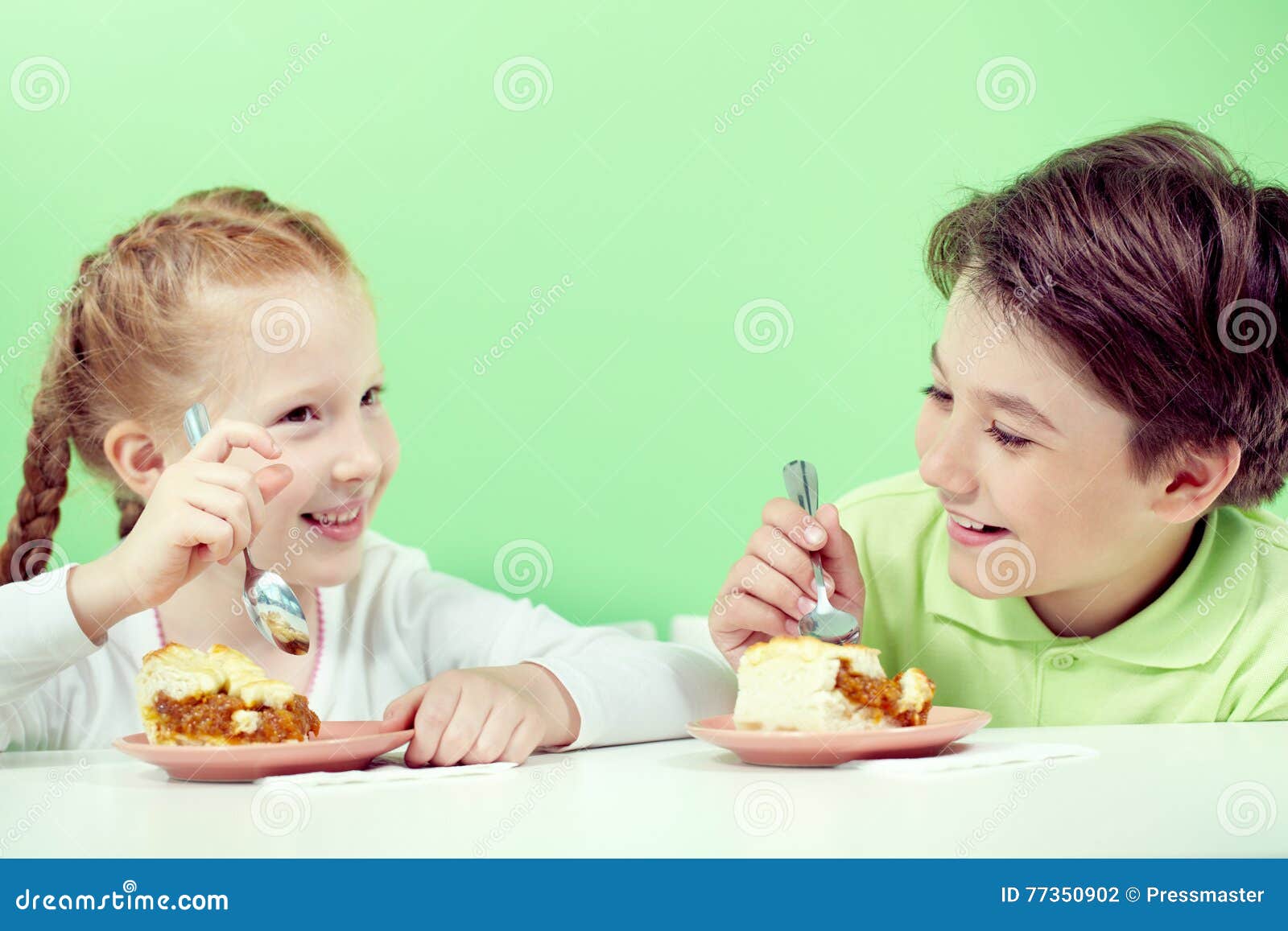 Eating pie stock photo. Image of green, family, children - 77350902