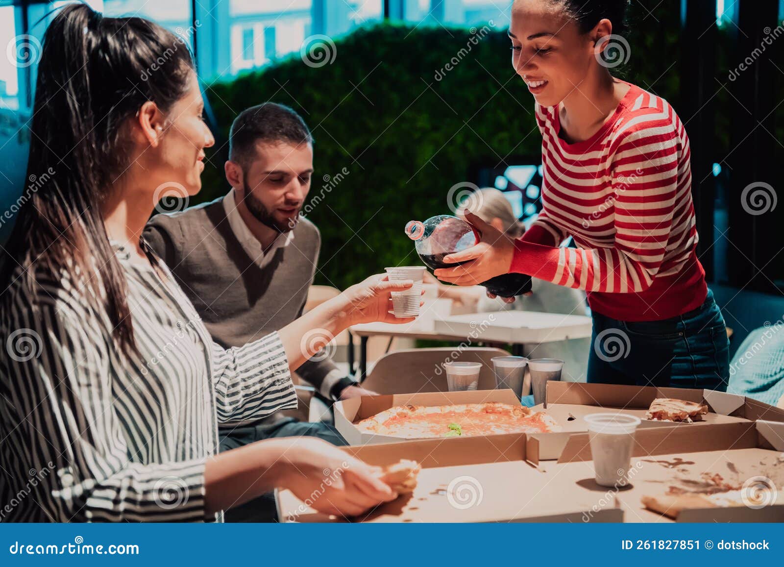 Eating Pizza With Diverse Colleagues In The Office Happy Multi Ethnic