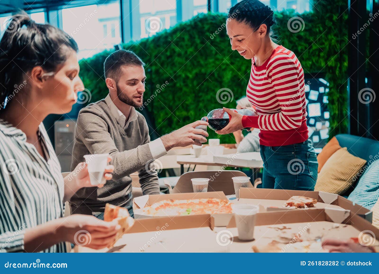 Eating Pizza With Diverse Colleagues In The Office Happy Multi Ethnic