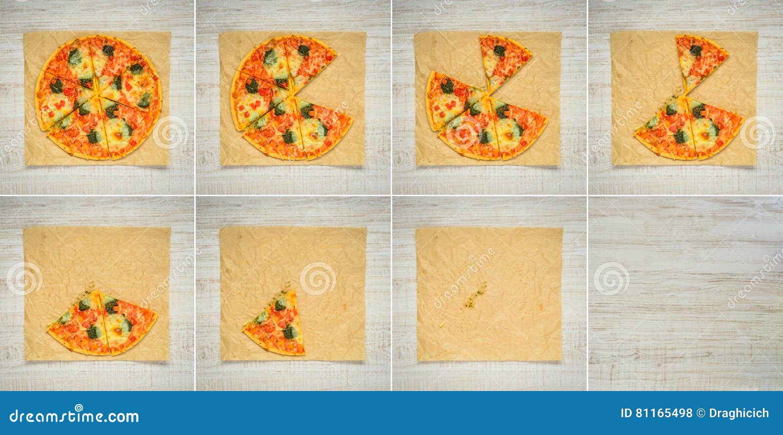 Eating Pizza 8 Frame Collage Series Stock Photo - Image of sliced ...