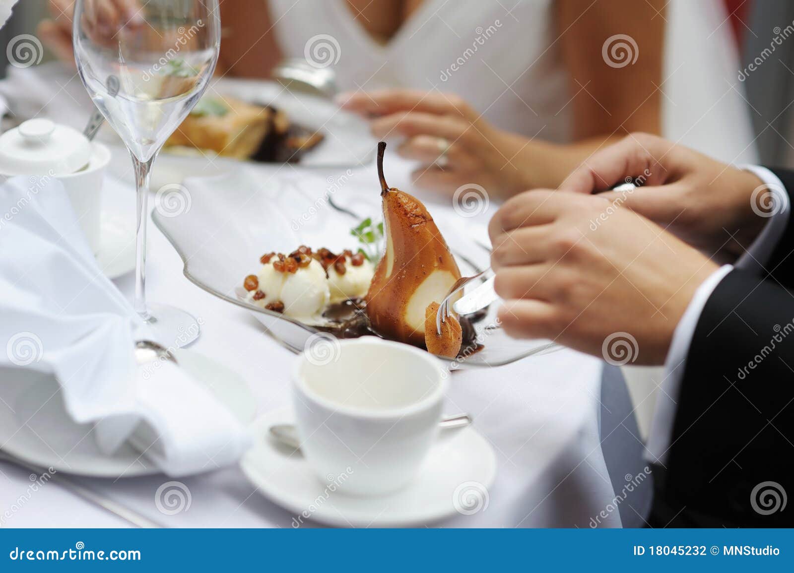 Eating Poached Pear at a Restaurant Stock Photo - Image of fresh ...