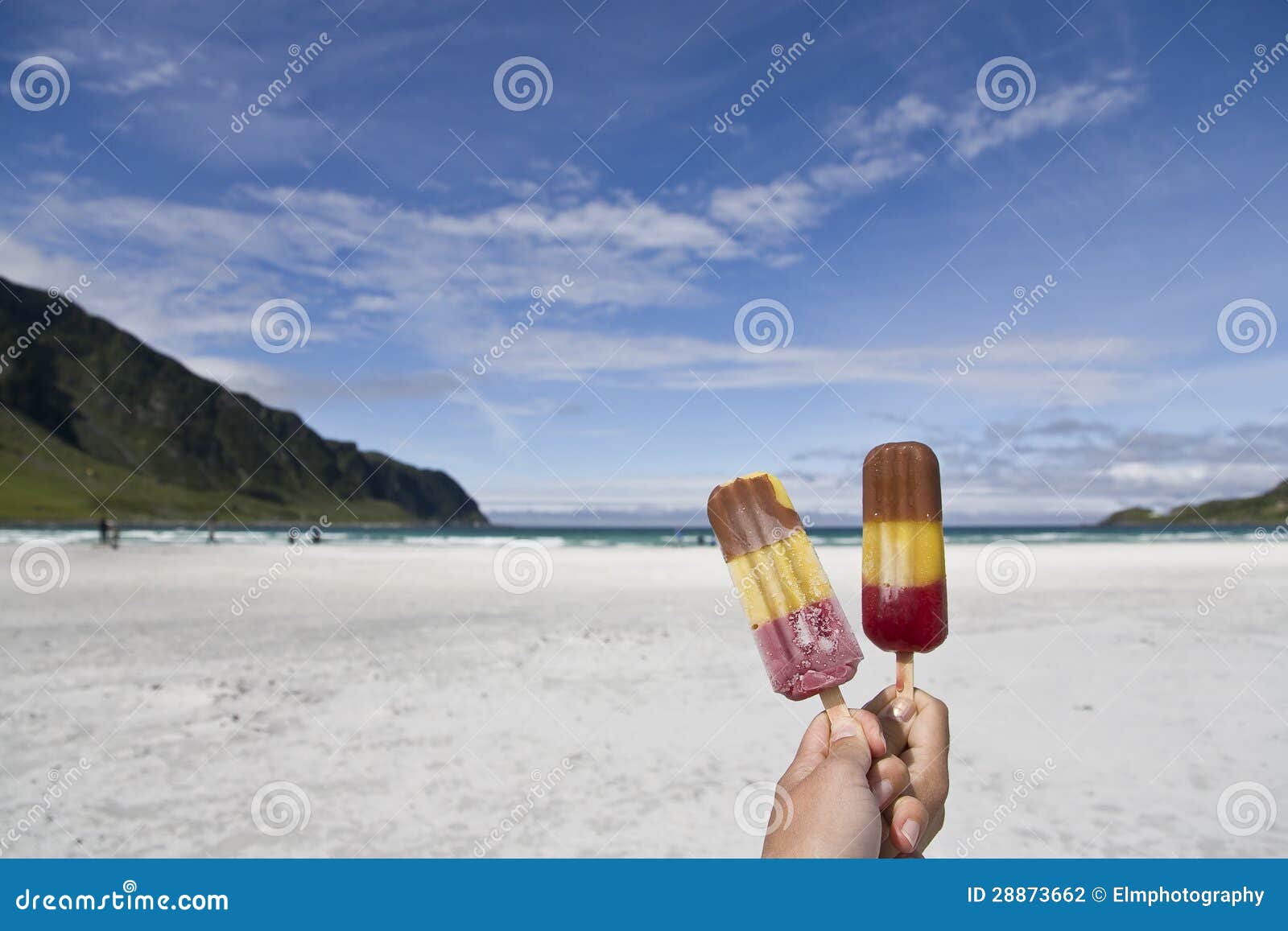 Eating Popsicles at the Beach Stock Photo - Image of mountains, scenic ...