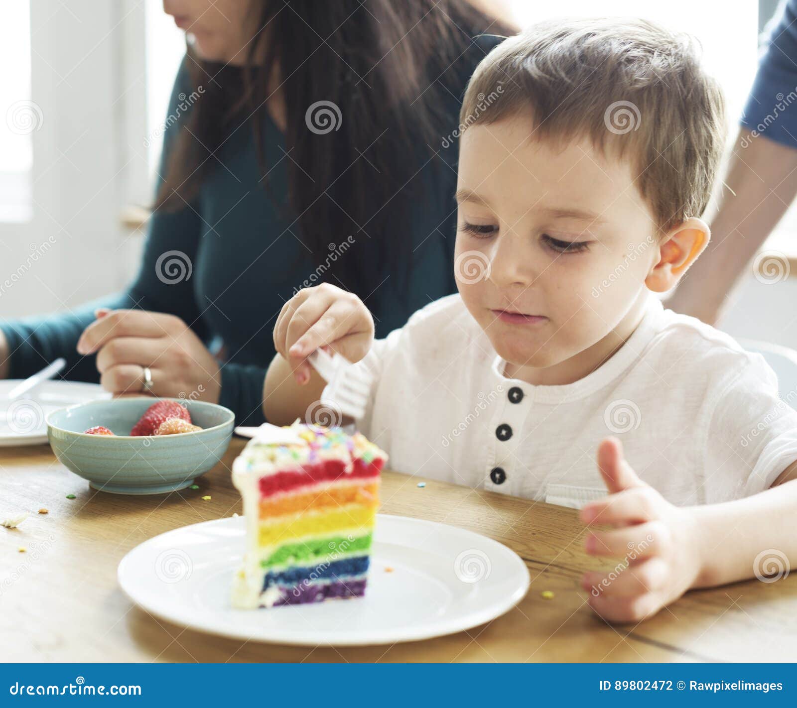 Eating Rainbow Cake Birthday Delicious Stock Photo - Image of eating ...