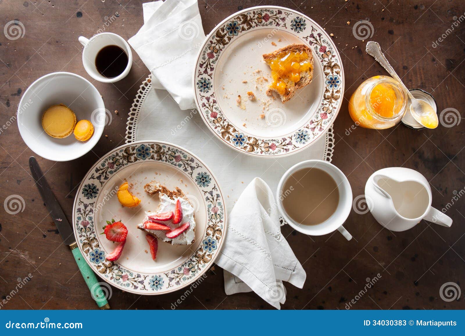 Eating Romantic Breakfast in Table Stock Image - Image of peach, coffee ...