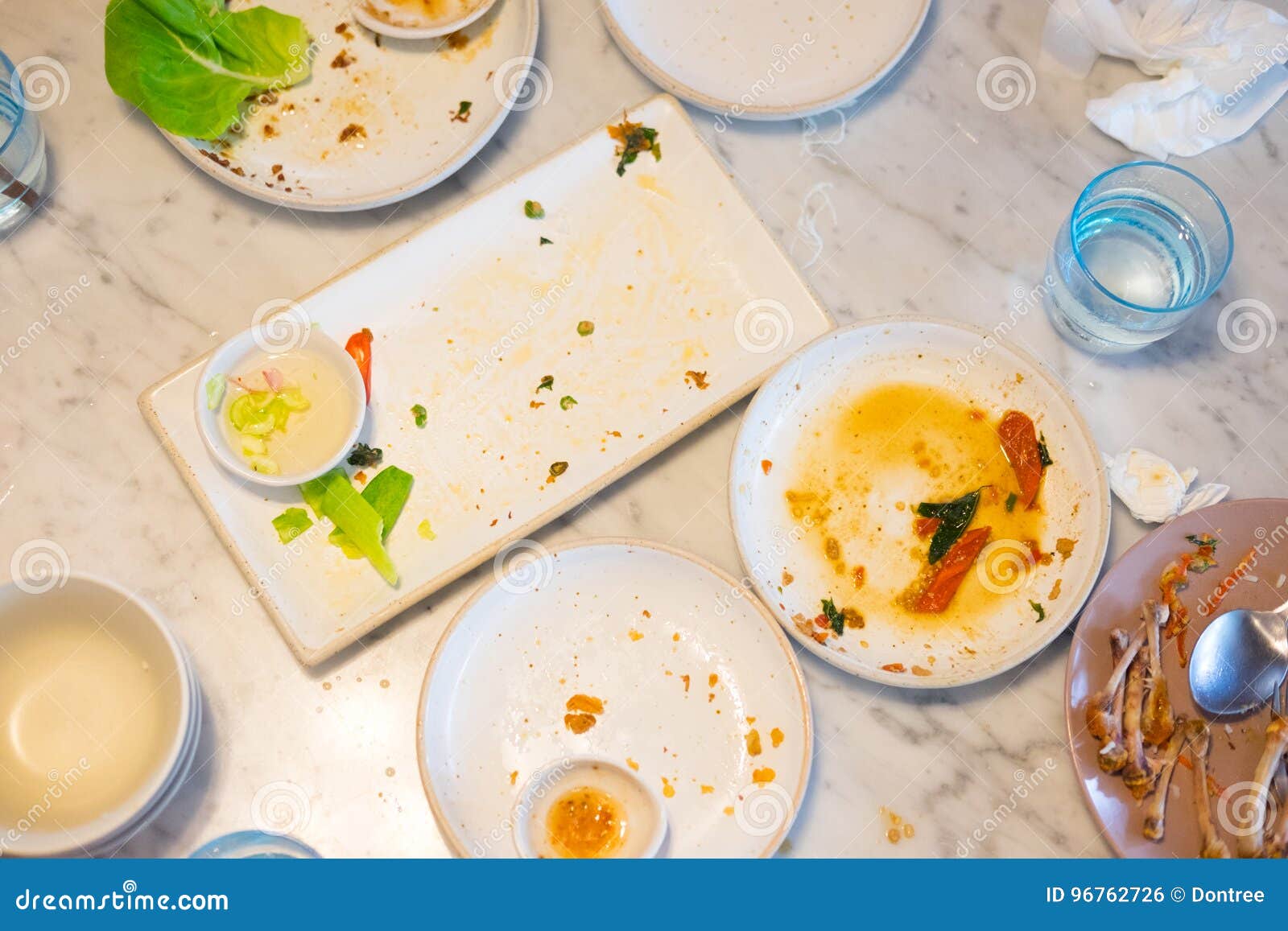 After Eating with Scrap Food on Table Stock Photo - Image of meat ...