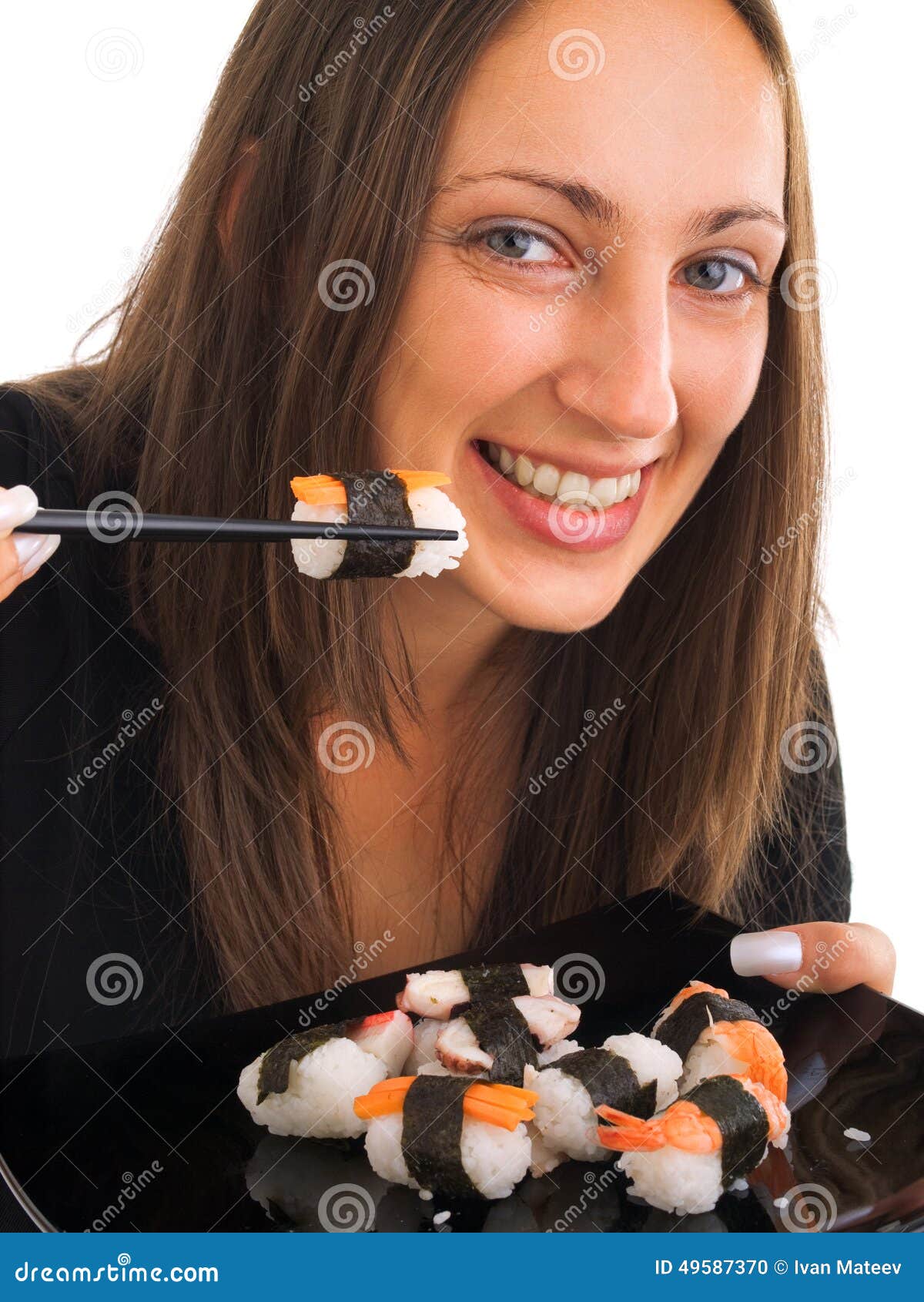 Eating sushi stock photo. Image of closeup, japanese - 49587370