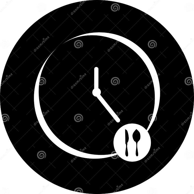 Eating Time, Clock, Watch Black Circle Icon. Concept of UI Design ...