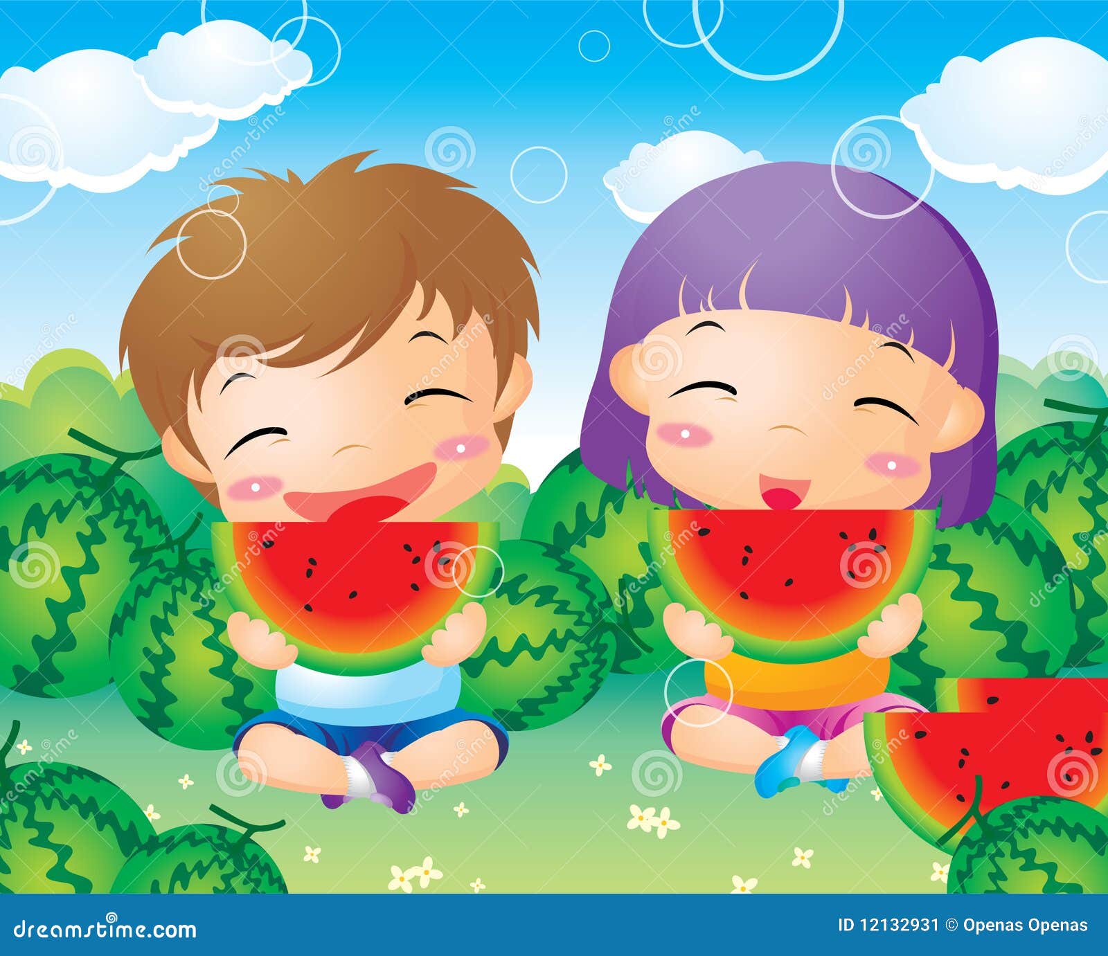 Eating watermelon stock vector. Illustration of happy - 12132931