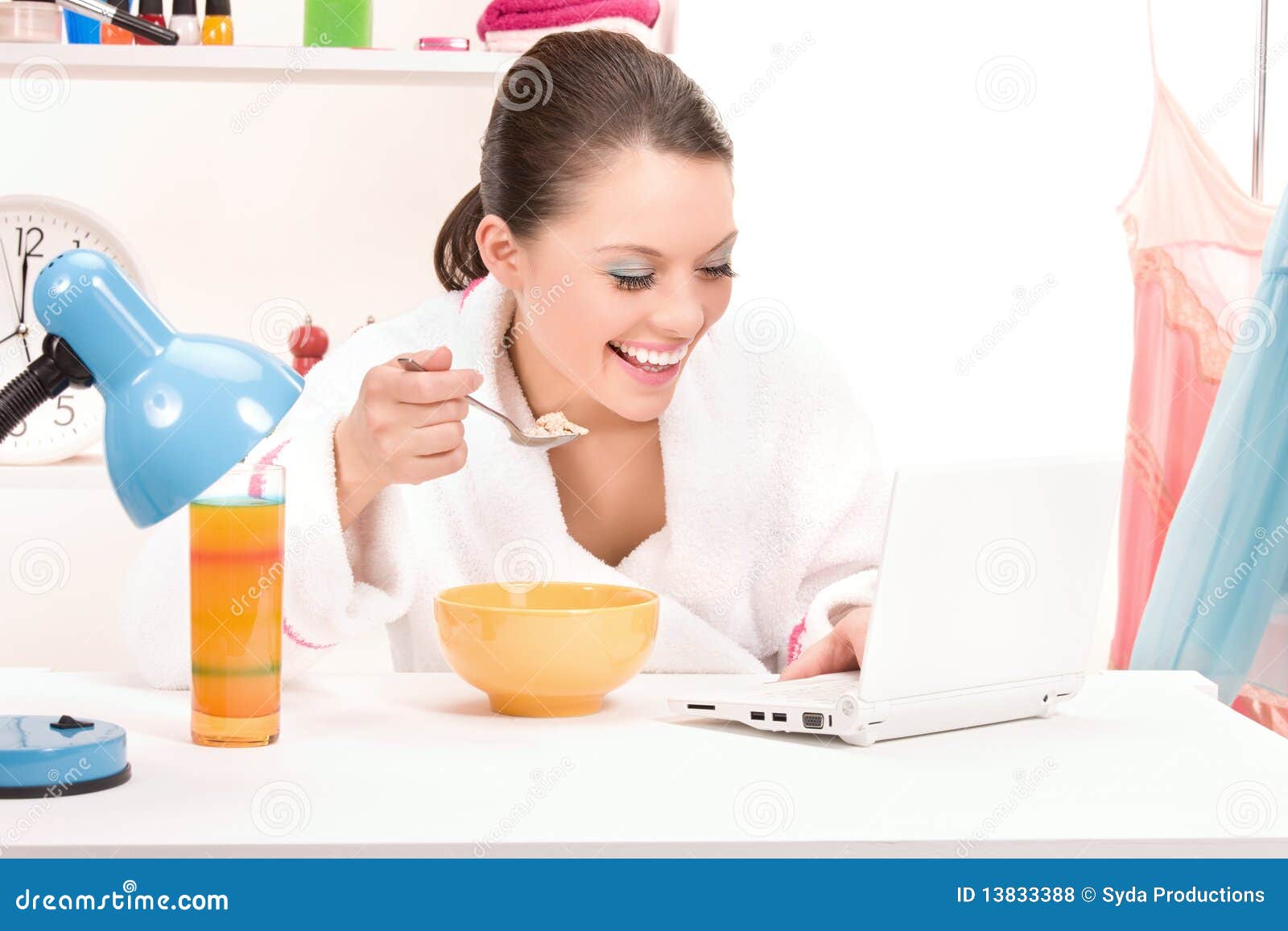 Eating Woman Laptop Computer Stock Photo - Image of bright, eating ...