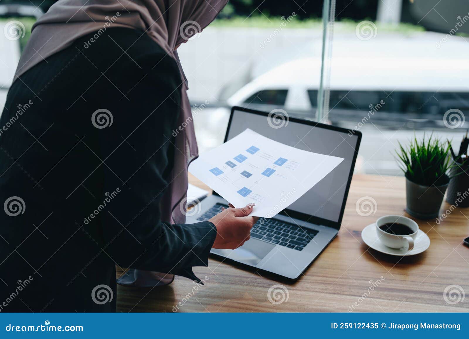 Eautiful Muslim Woman Using Computer and Documents Working in Office ...
