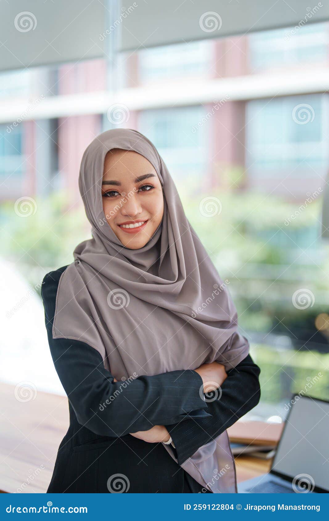 Eautiful Muslim Woman Using Computer and Documents Working in Office ...