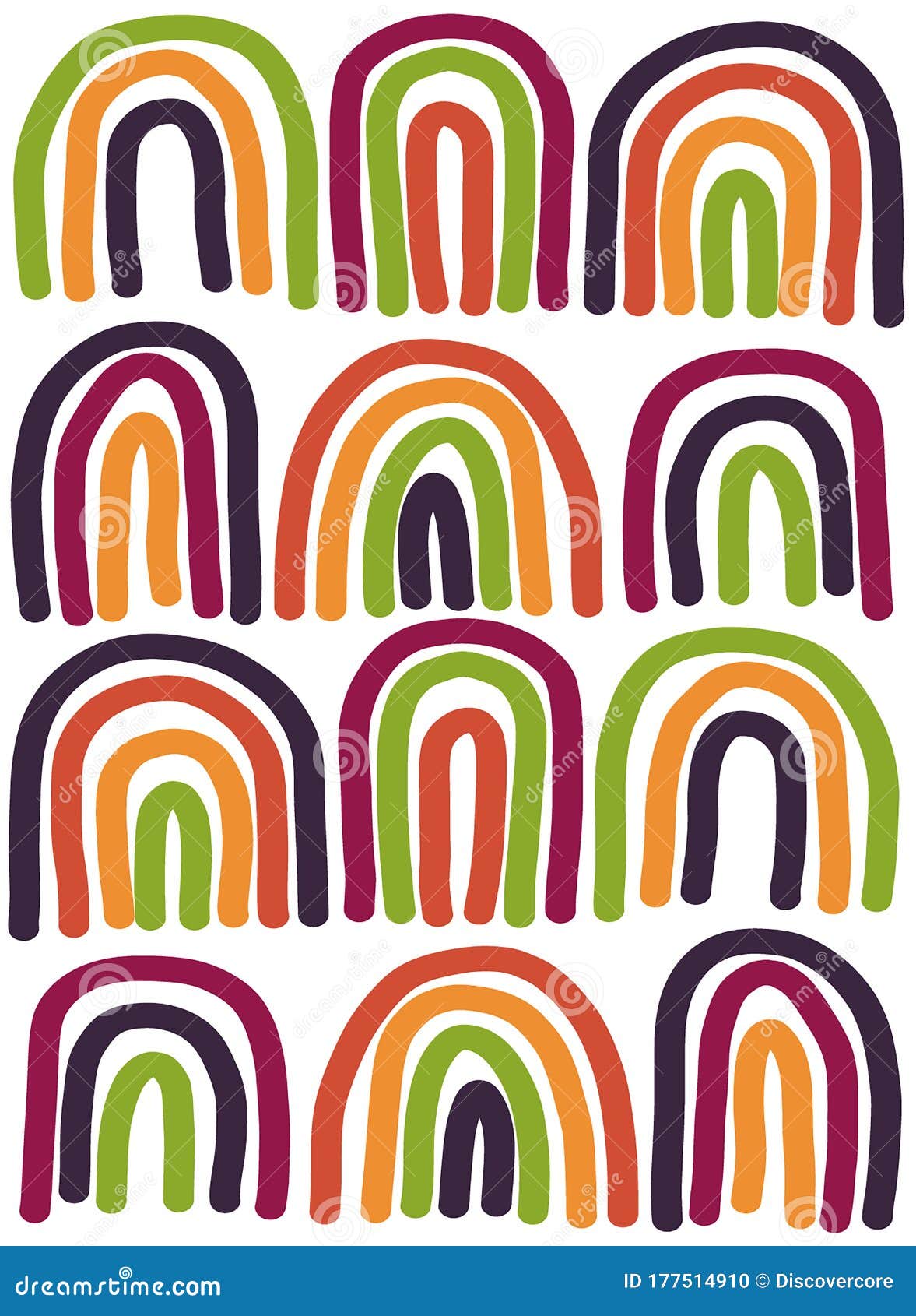 Hand Drawn Rainbow Illustration In Bright Moody Colors Seamless Pattern ...