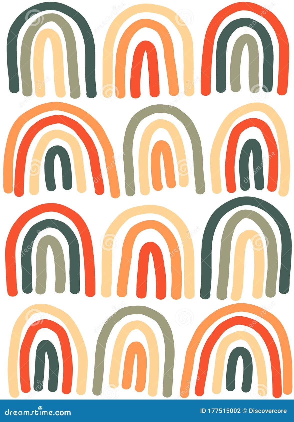 Hand Drawn Rainbow Illustration in Bright Sunset Pastel Colors Seamless ...