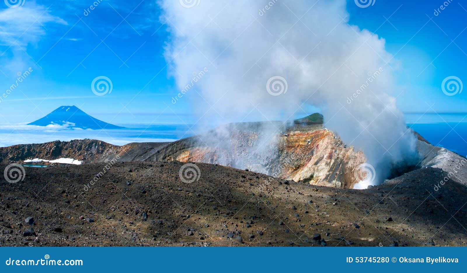 Ebeko Volcano, Paramushir Island, Russia Stock Photo - Image of ...