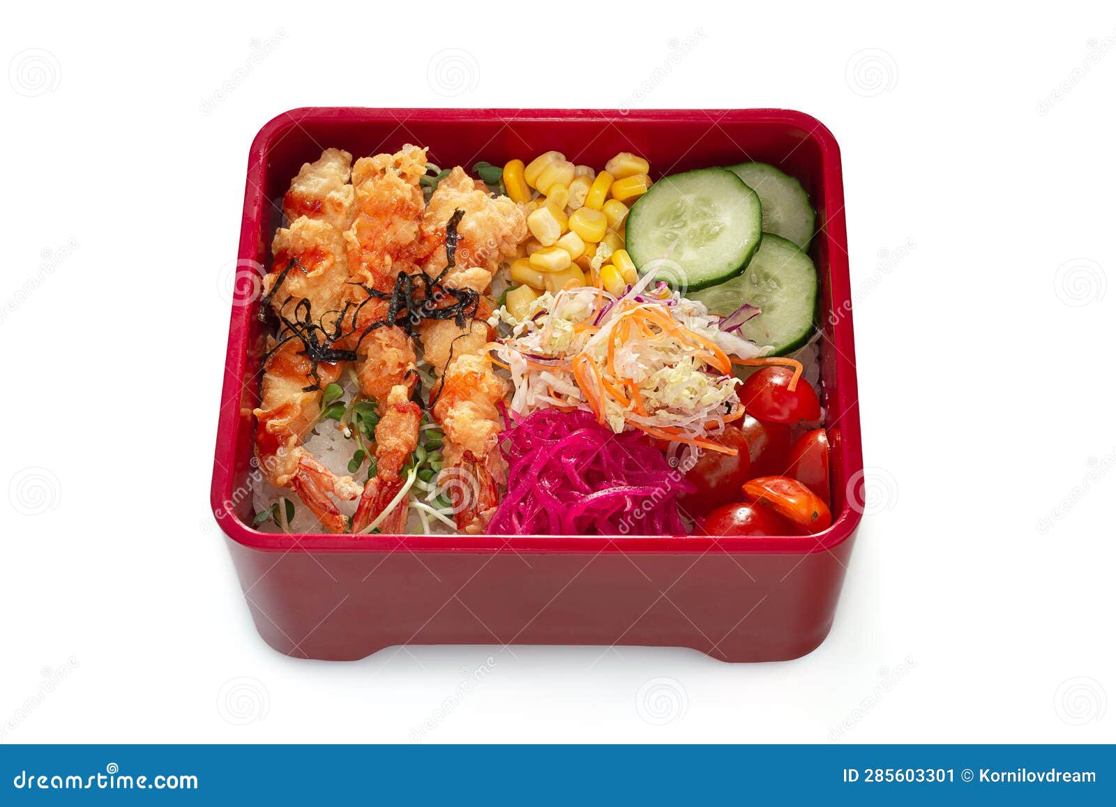 Ebi Tempura Don with Rice and Vegetables on White Stock Image - Image ...