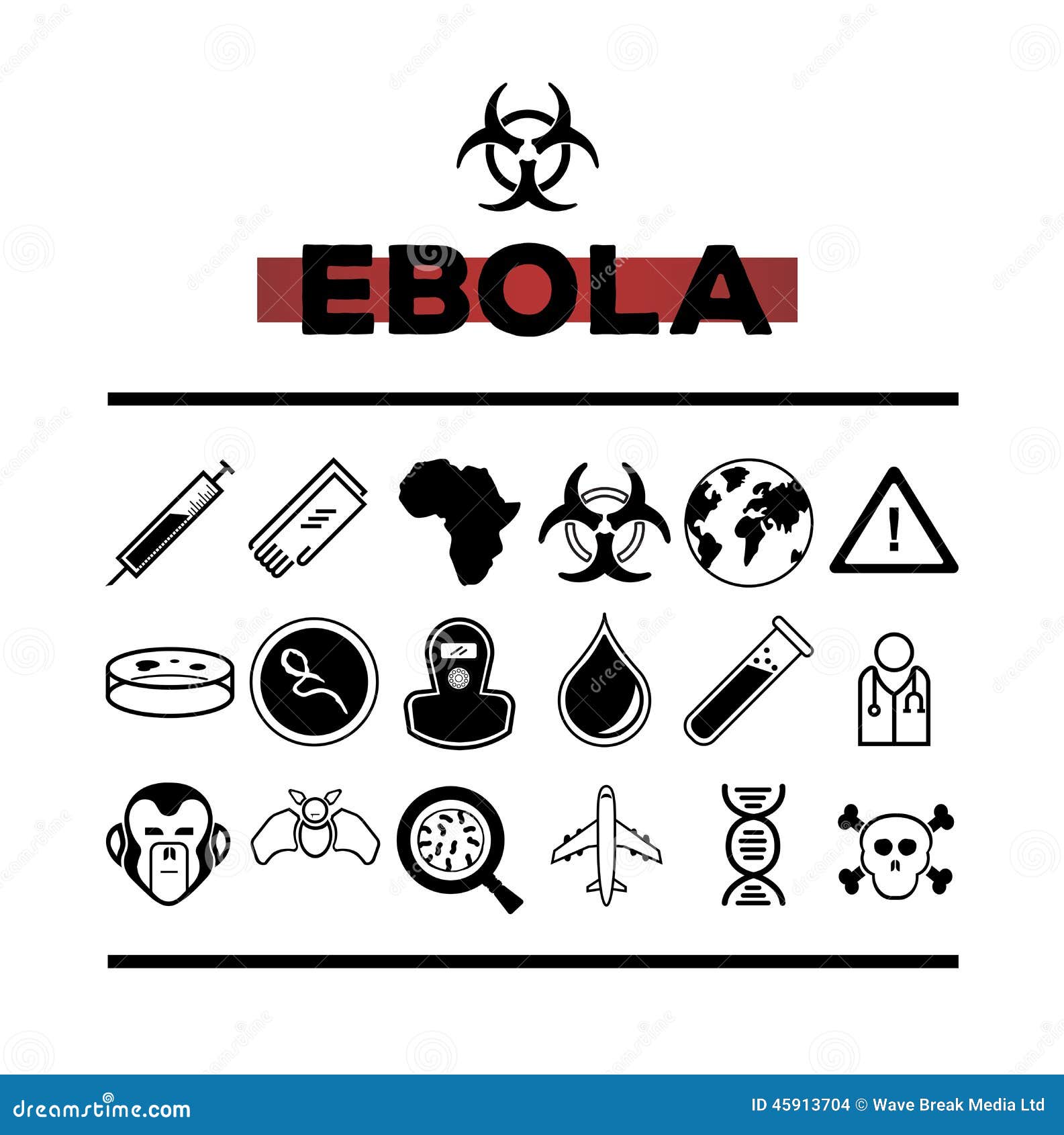 Ebola Vector Illustration. Labeled Virus Bacteria Infection Symptoms ...