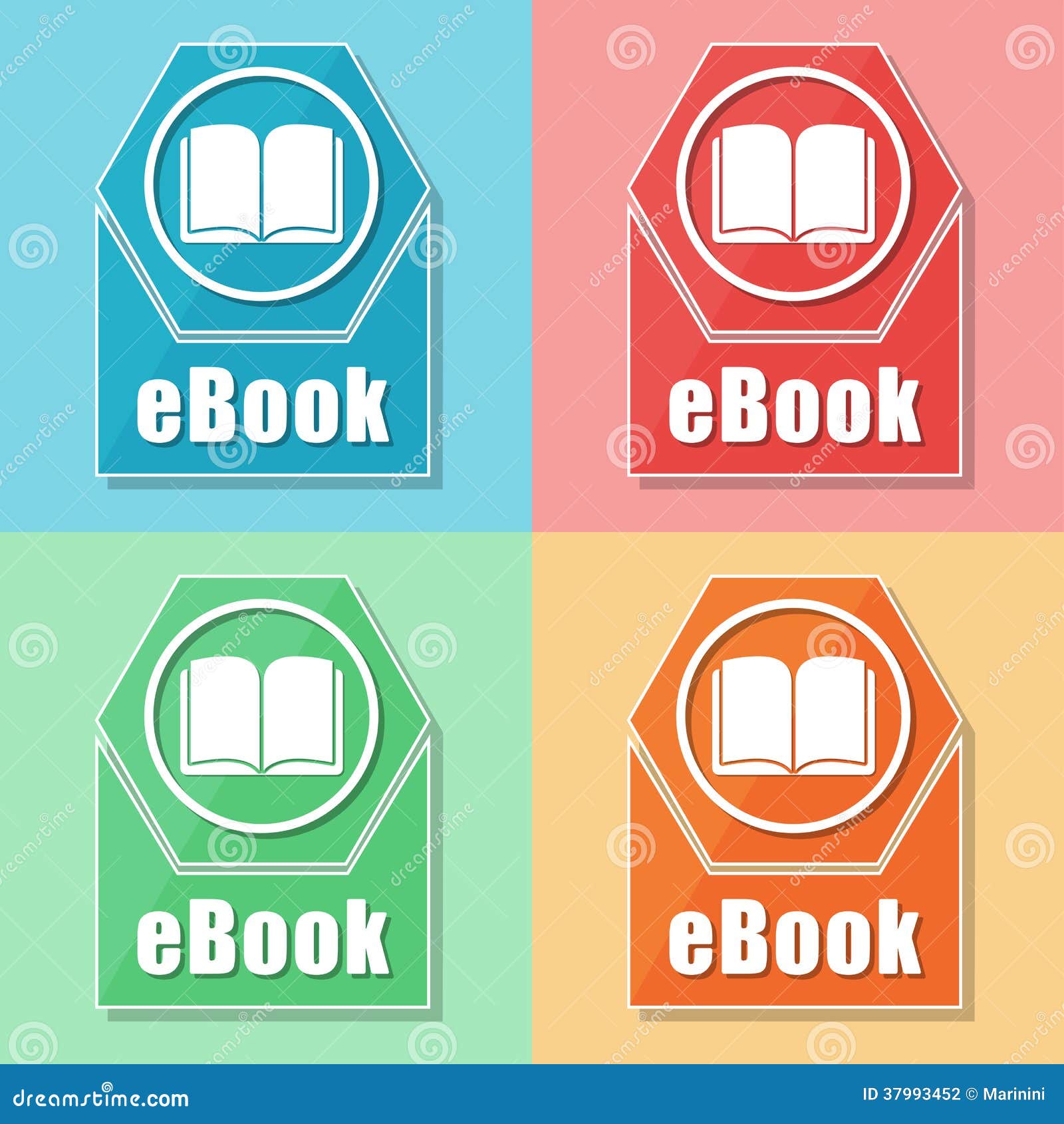 Ebook and Book Sign, Four Colors Web Icons Stock Illustration ...