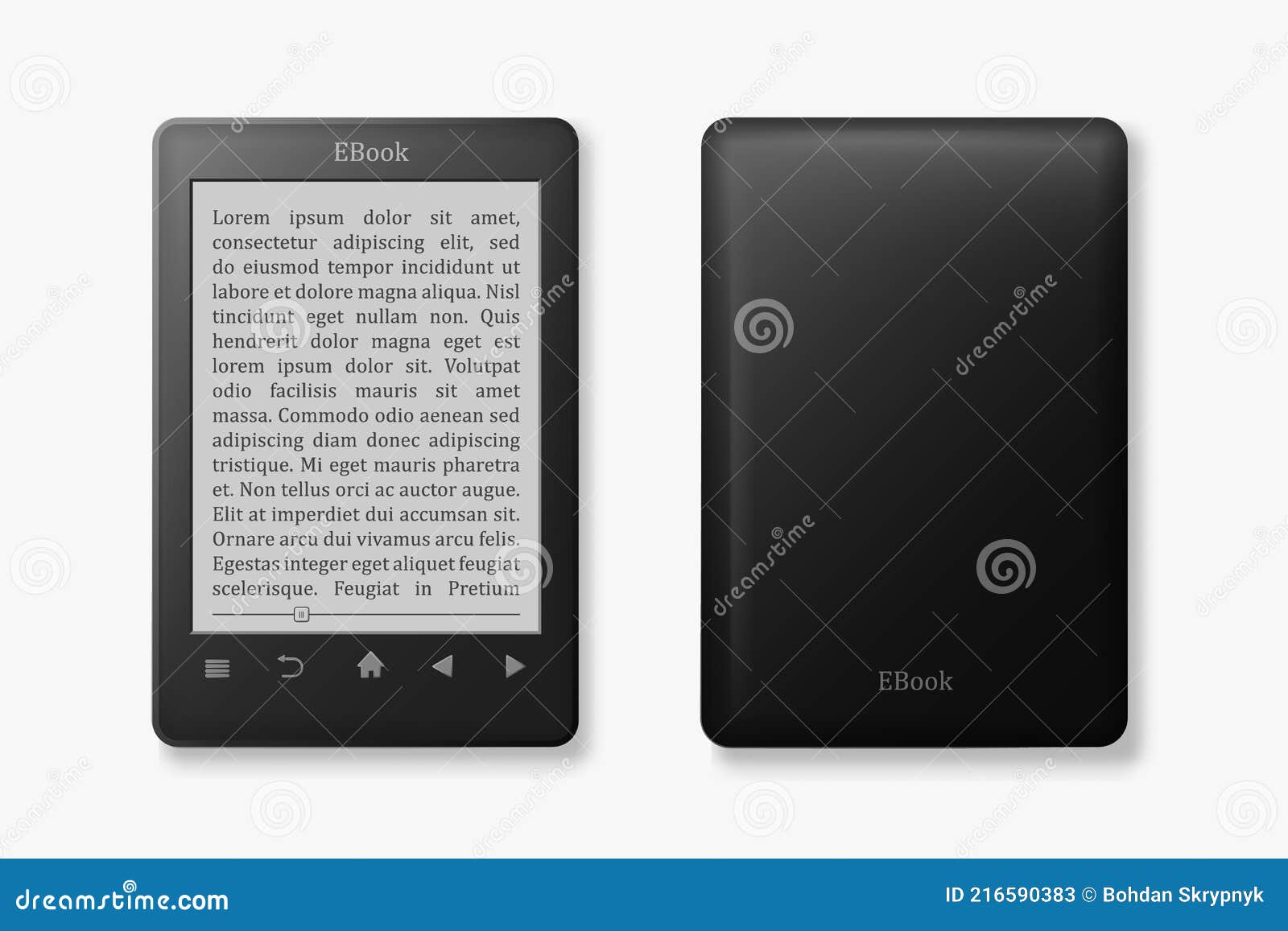 Ebook Front and Back View Template. Black Tablet with on Screen Text ...