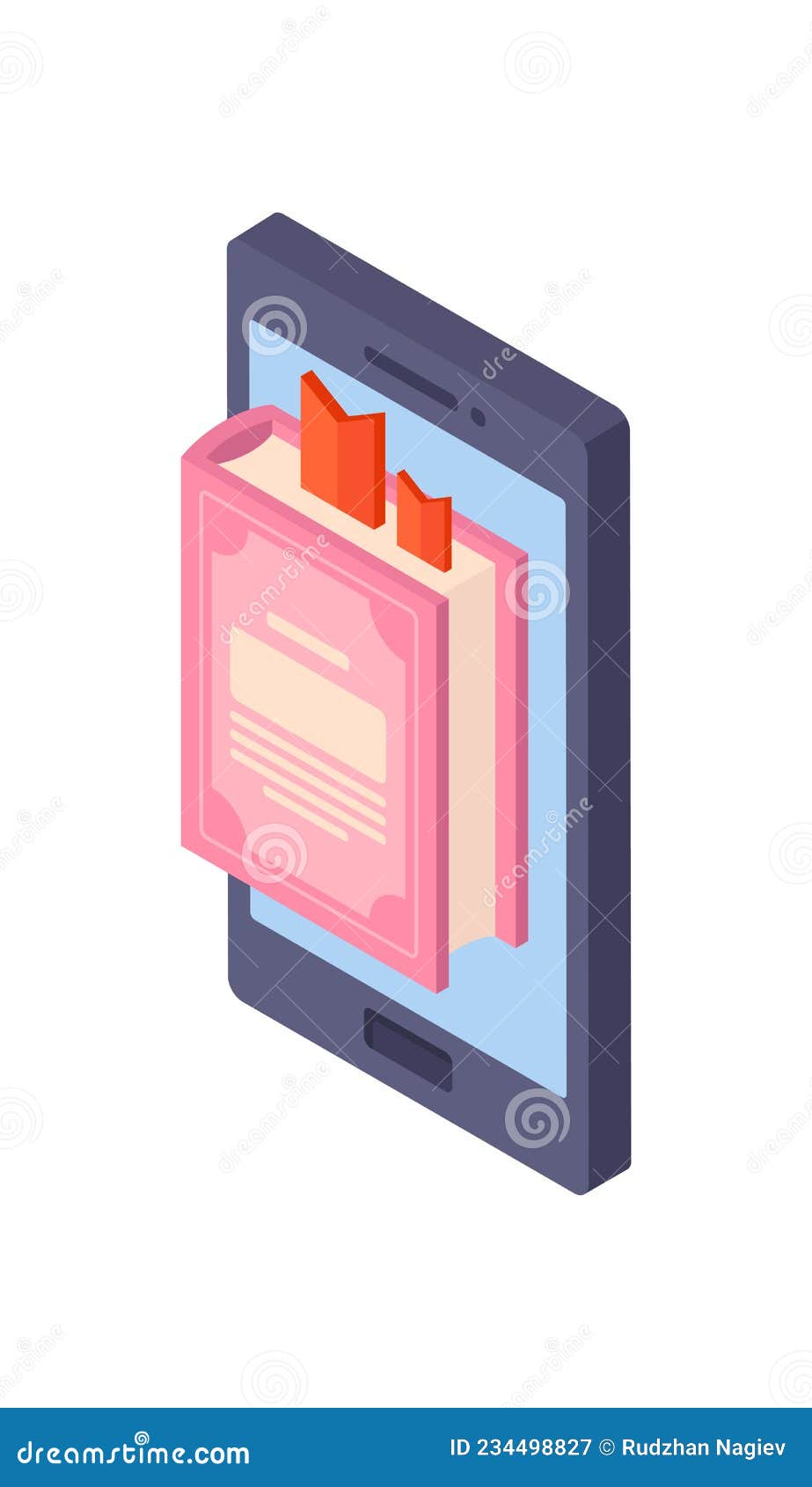 Ebook in phone stock vector. Illustration of digital - 234498827