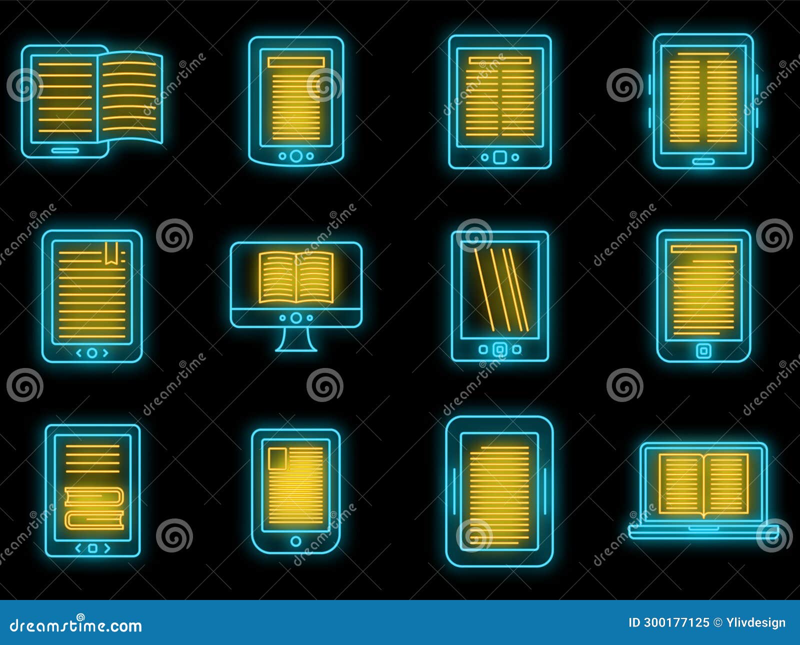 Ebook Reader Icons Set Vector Neon Stock Vector - Illustration of ...