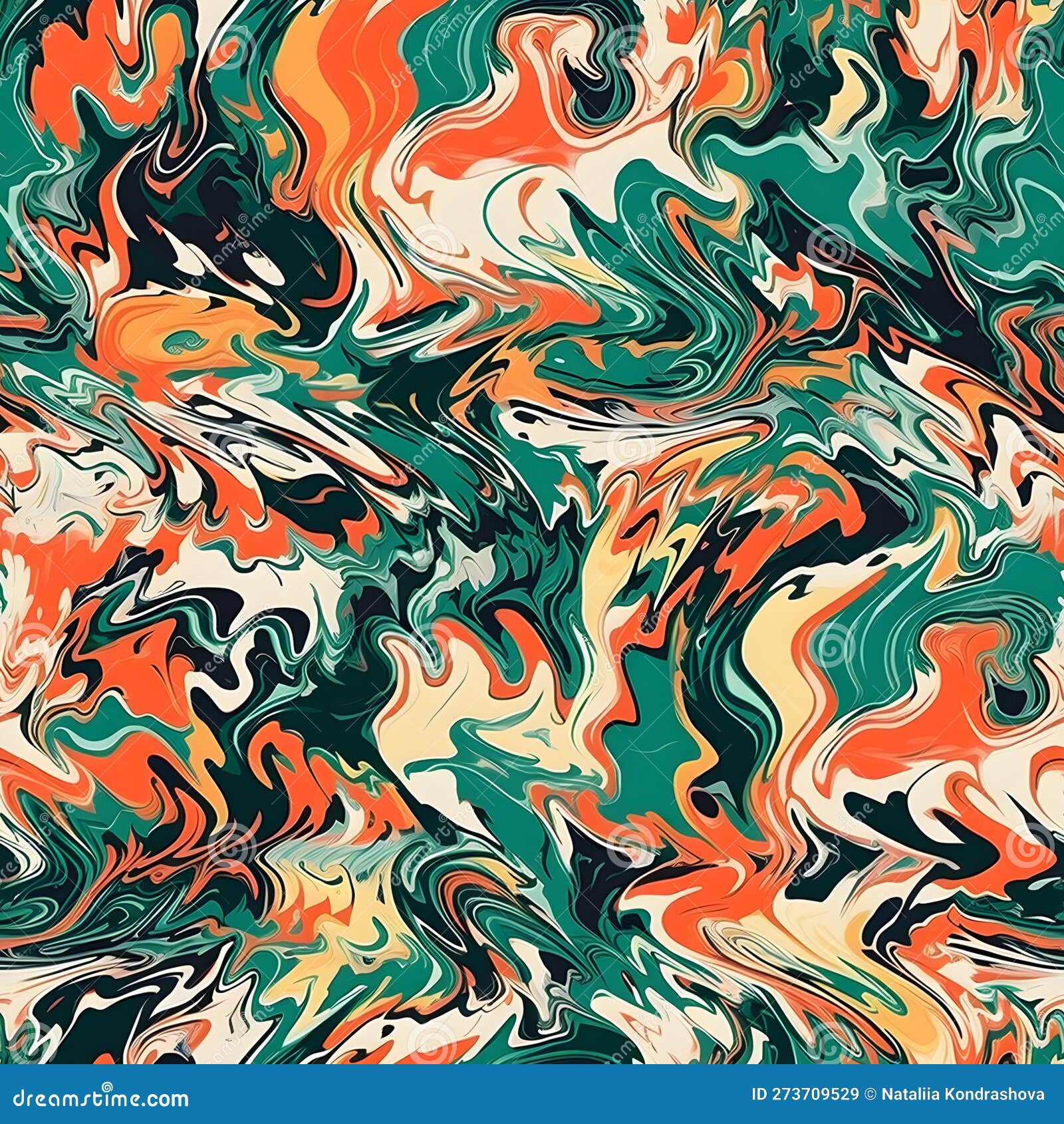 Ebru Paintinfg Texture Seamless Pattern. Green, White, Black, Orange ...