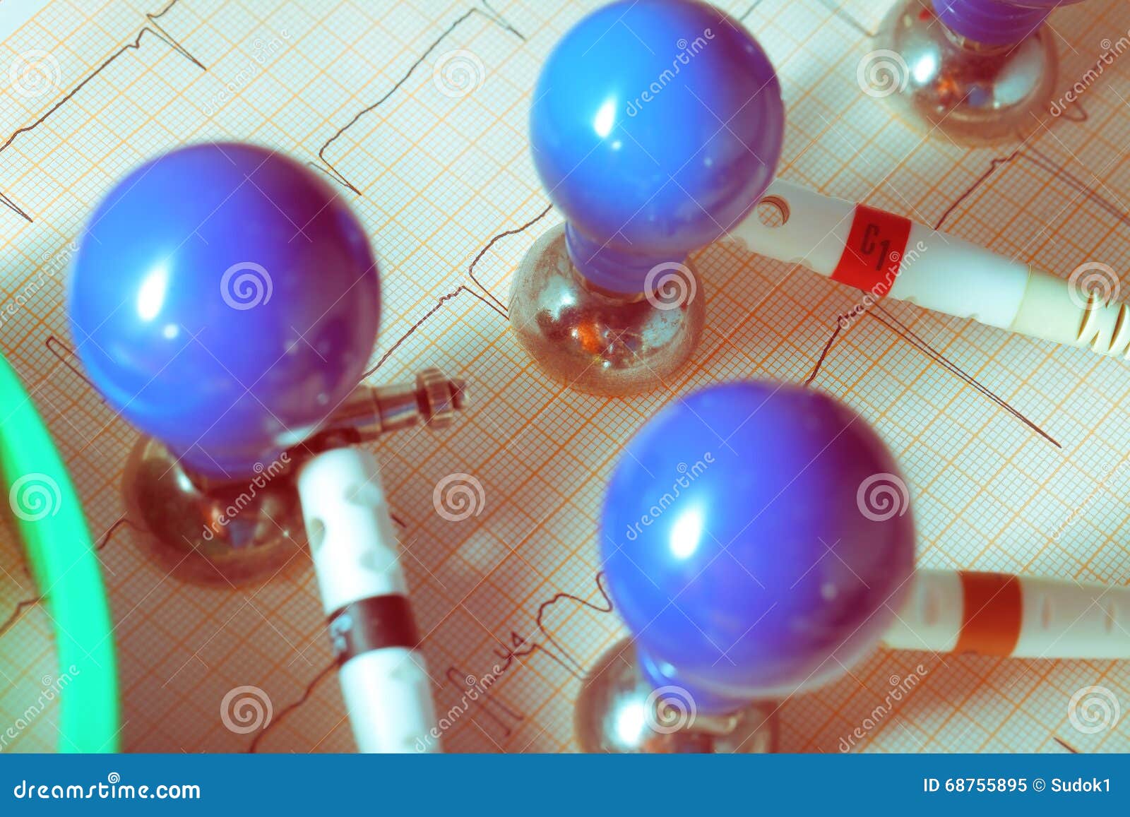 ECG and Electrodes on the Suction Cup Stock Image - Image of curve ...