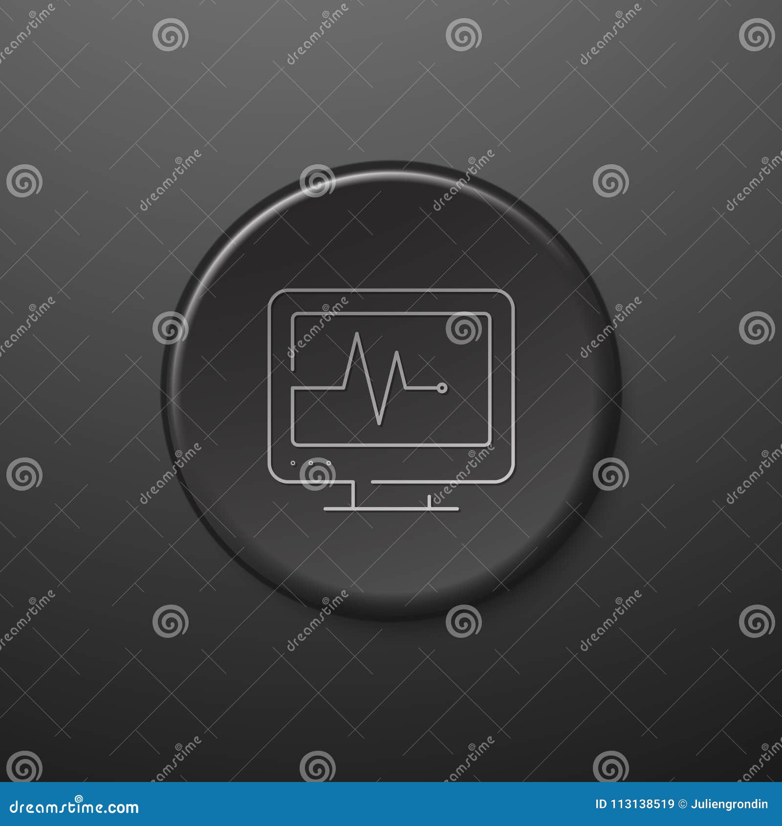 ECG Line Icon. Black Push-Button Stock Illustration - Illustration of ...