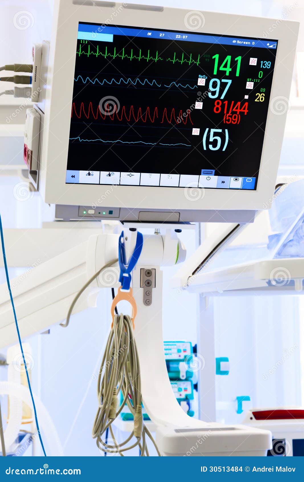 ECG-Monitor in ICU stockfoto. Bild von prüfung, hintergründe - 30513484