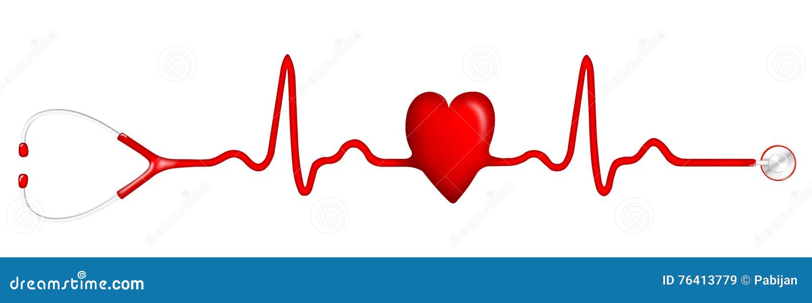 ECG Pulse Graph with Heart Shape and Stethoscope Stock Illustration ...