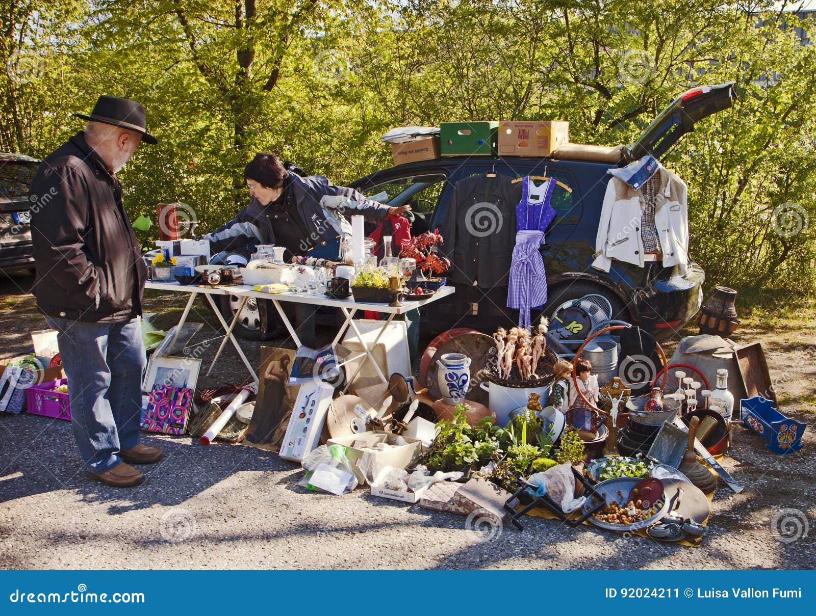 Eching, Germany - Stall with Merchandise at Spring Flea Market ...