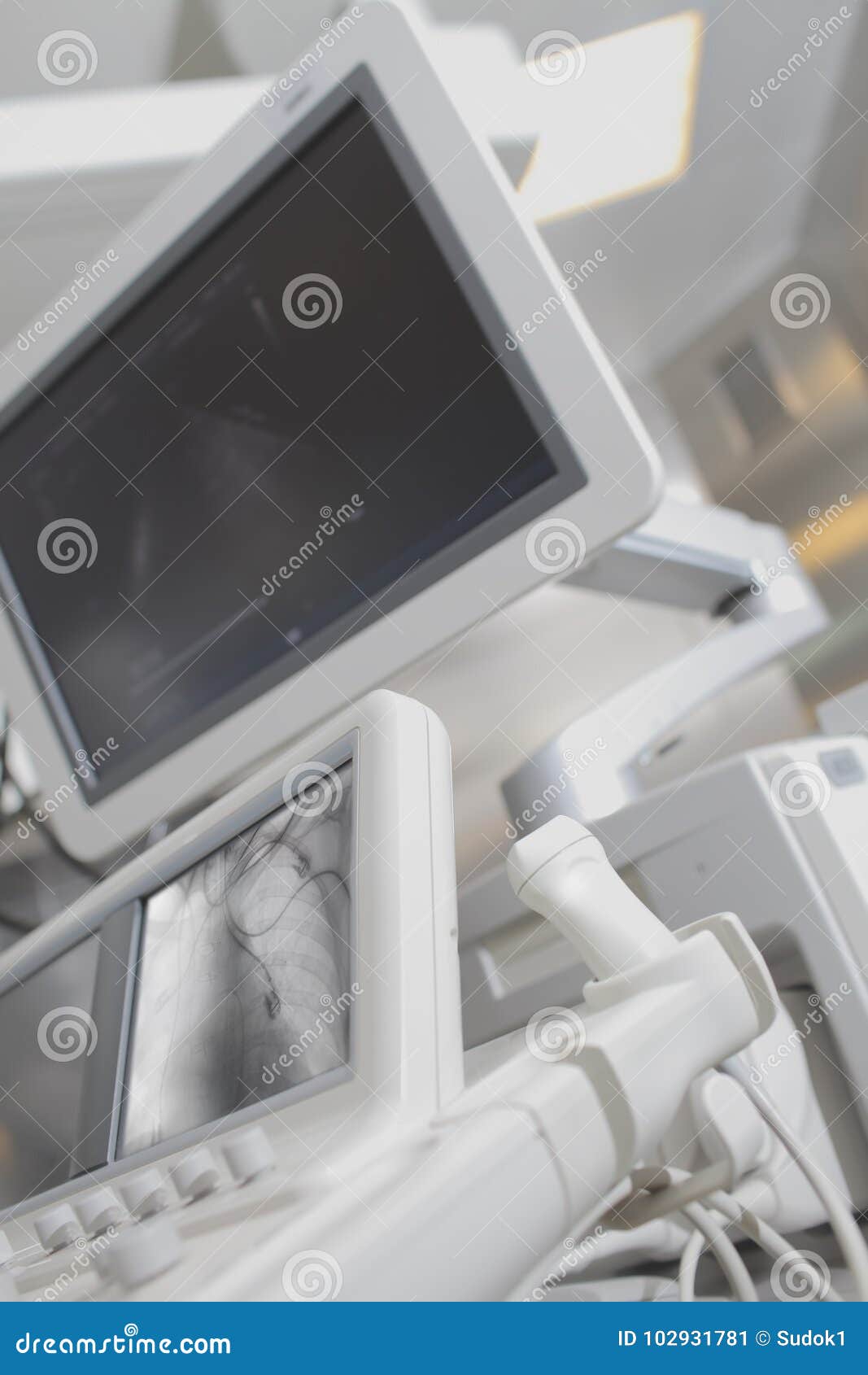 Echo Machine with a Sensor and Projected Ultrasound Images of he Stock ...