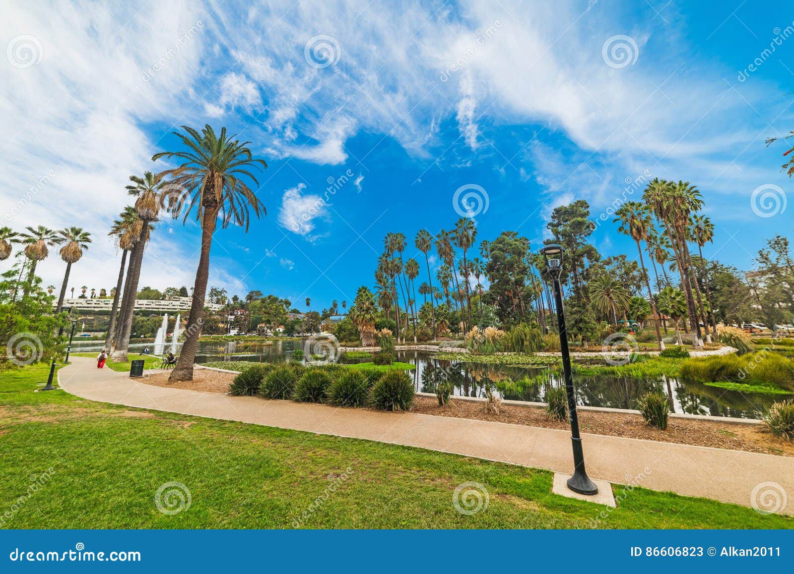 Echo park in Los Angeles stock image. Image of city, downtown - 86606823