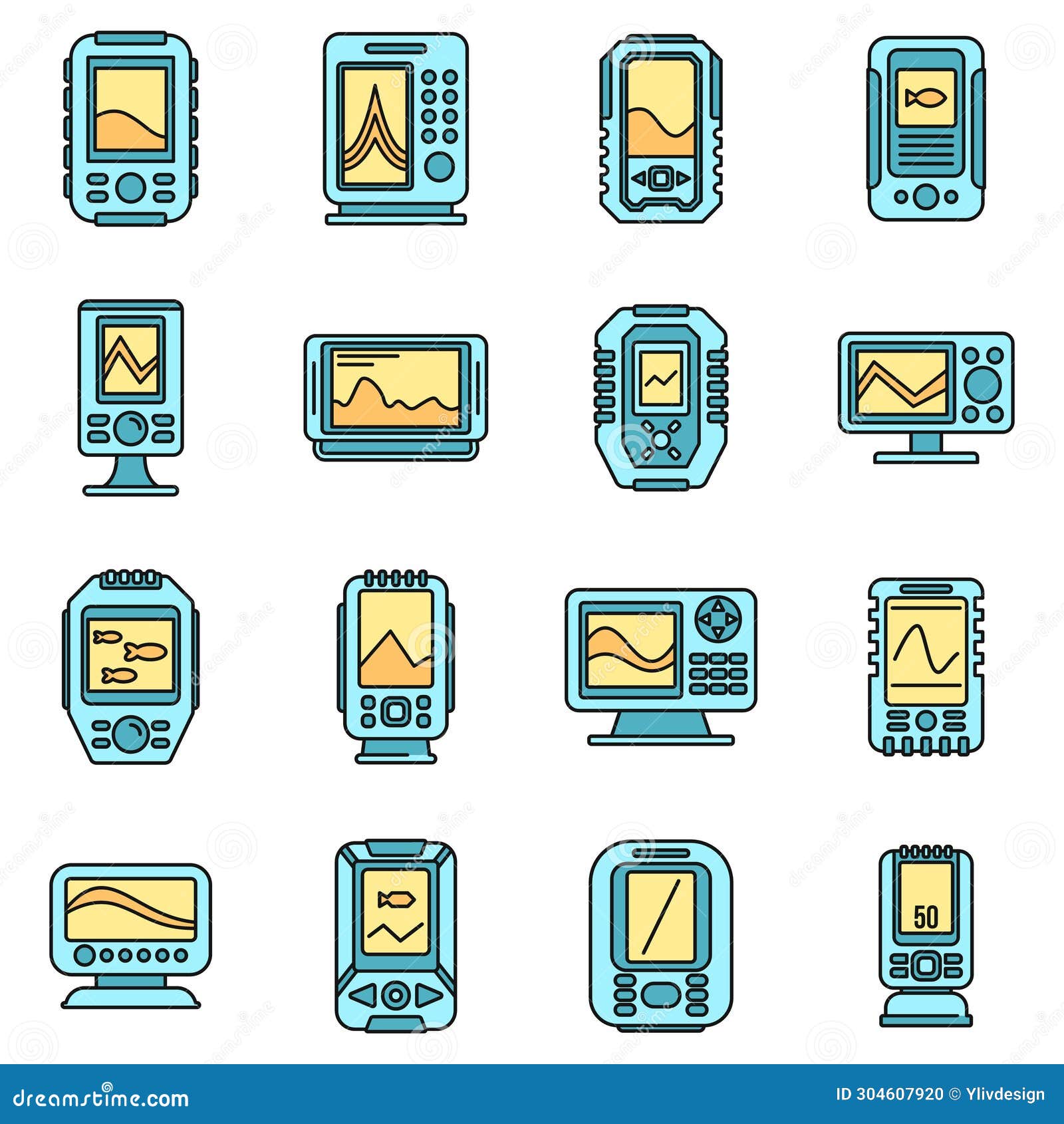 Echo Sounder Icons Set Vector Color Line Stock Illustration ...