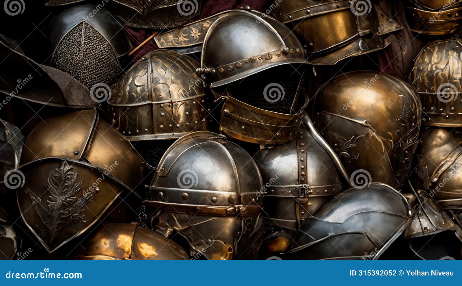 Six Medieval Helmets Illustrated Various Colors Designs, Helmet ...