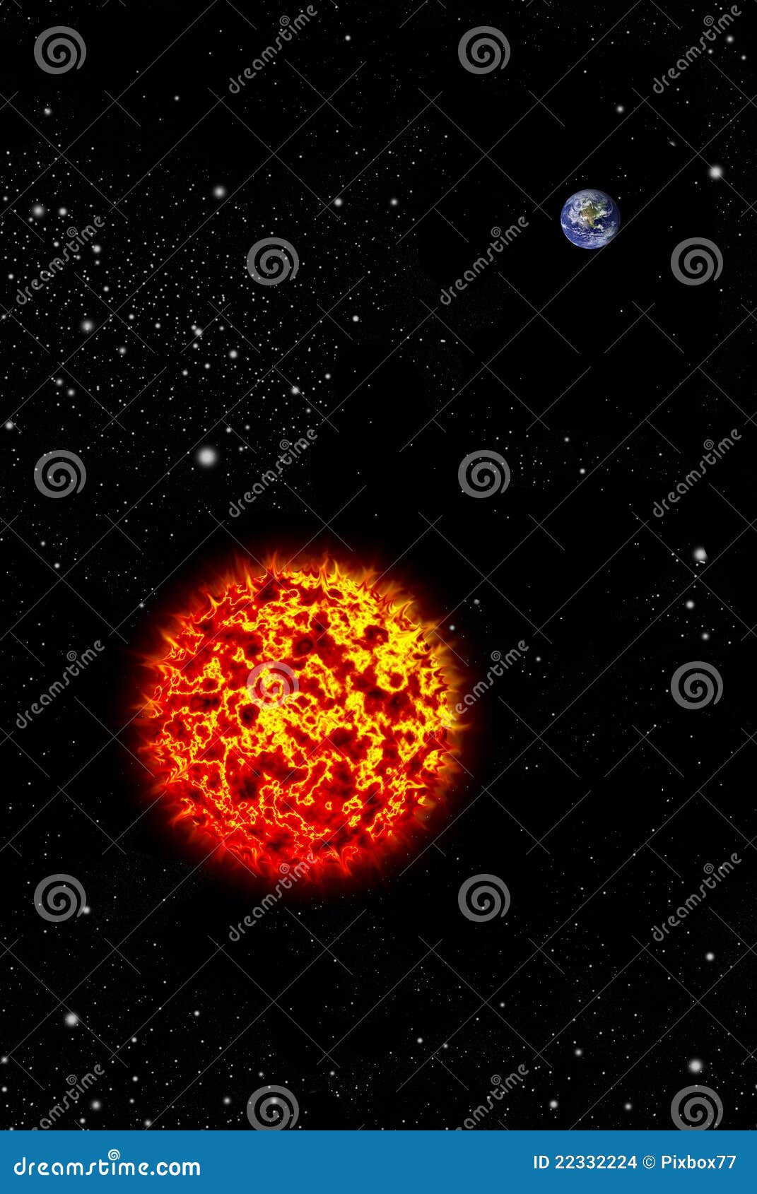 Echte Aardeplaneet in Ruimte Met Grote Zon Stock Illustratie ...