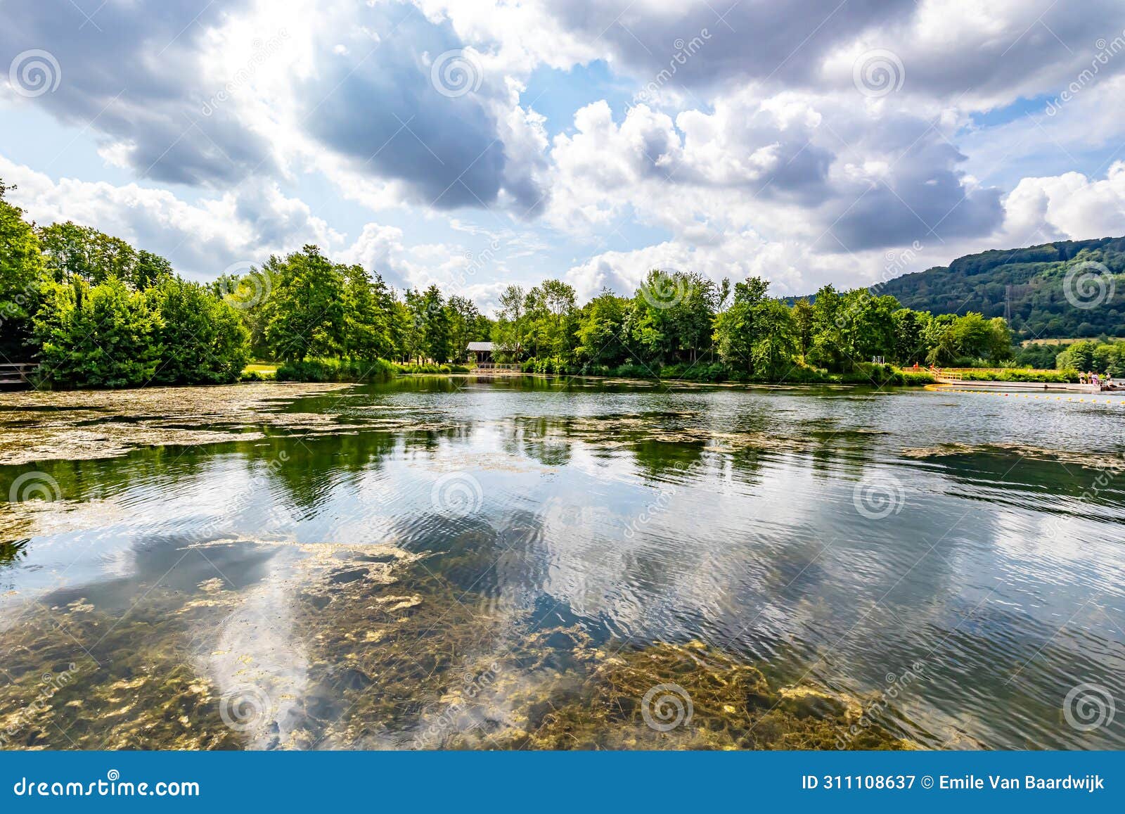 Echternach Lake in Panoramic Nature Landscape, Algae and Reflections on ...