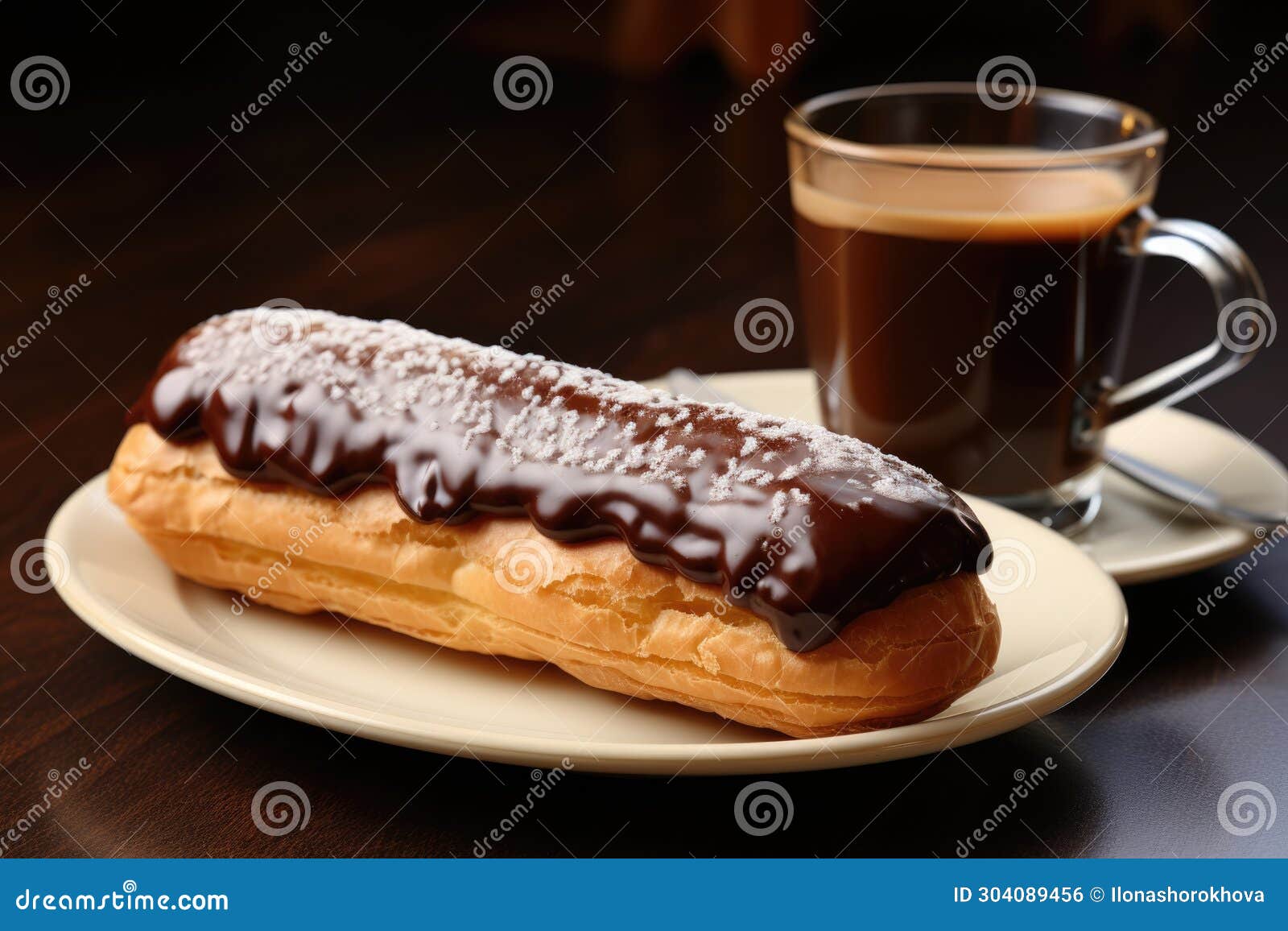 Eclair and Americano Coffee on Coffee Table. Ai Generated Stock ...