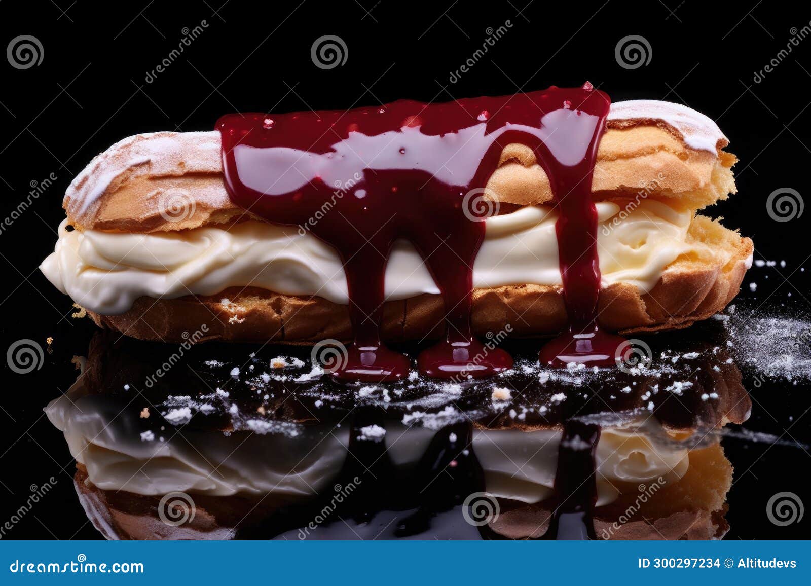 An Eclair with a Bite Taken Out of it, Revealing the Cream Inside Stock ...