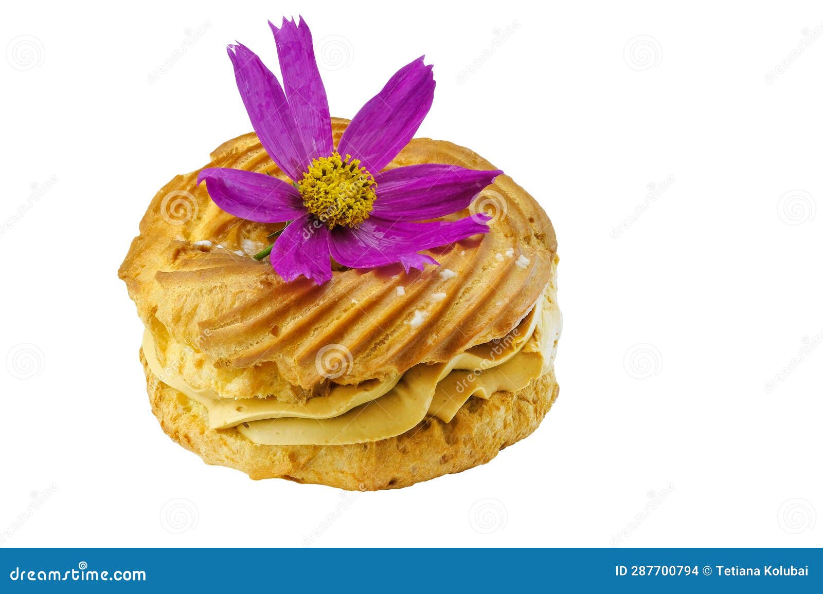 Eclair with Butter Cream Decorated with a Flower on a White Background ...