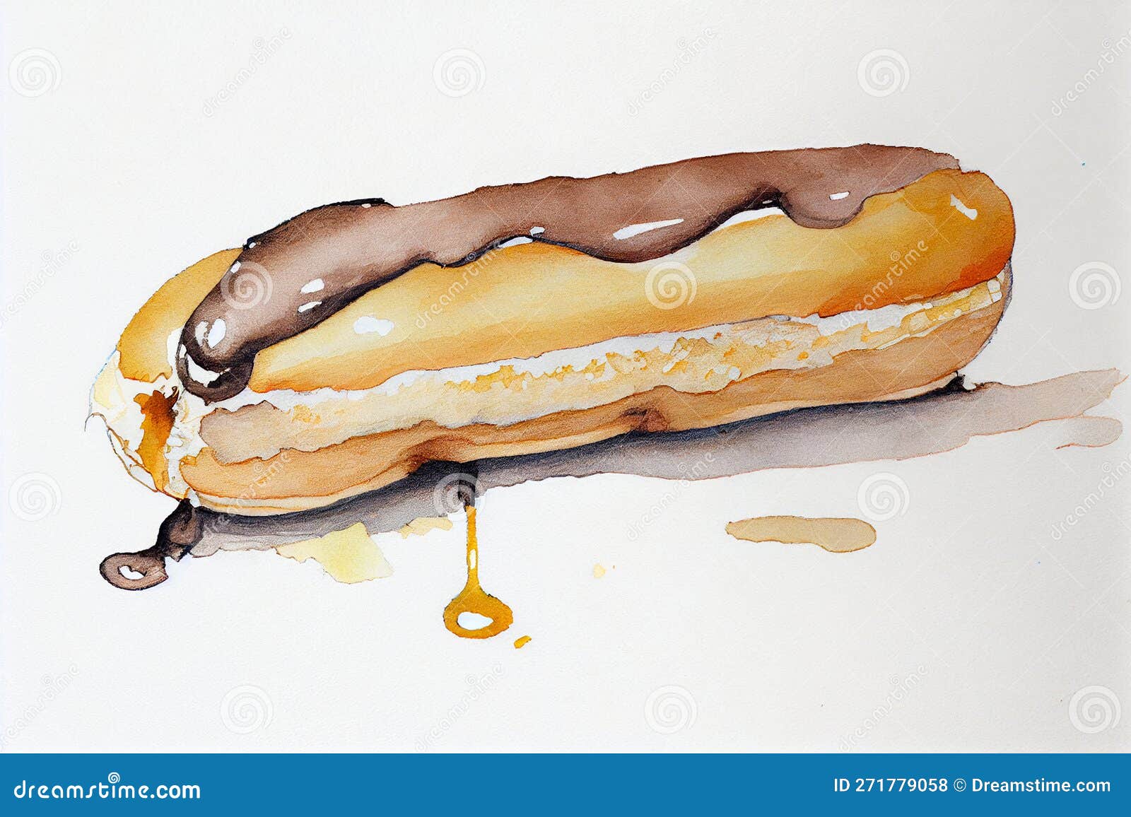Eclair Drawing with Bit of Watercolour Stock Illustration ...