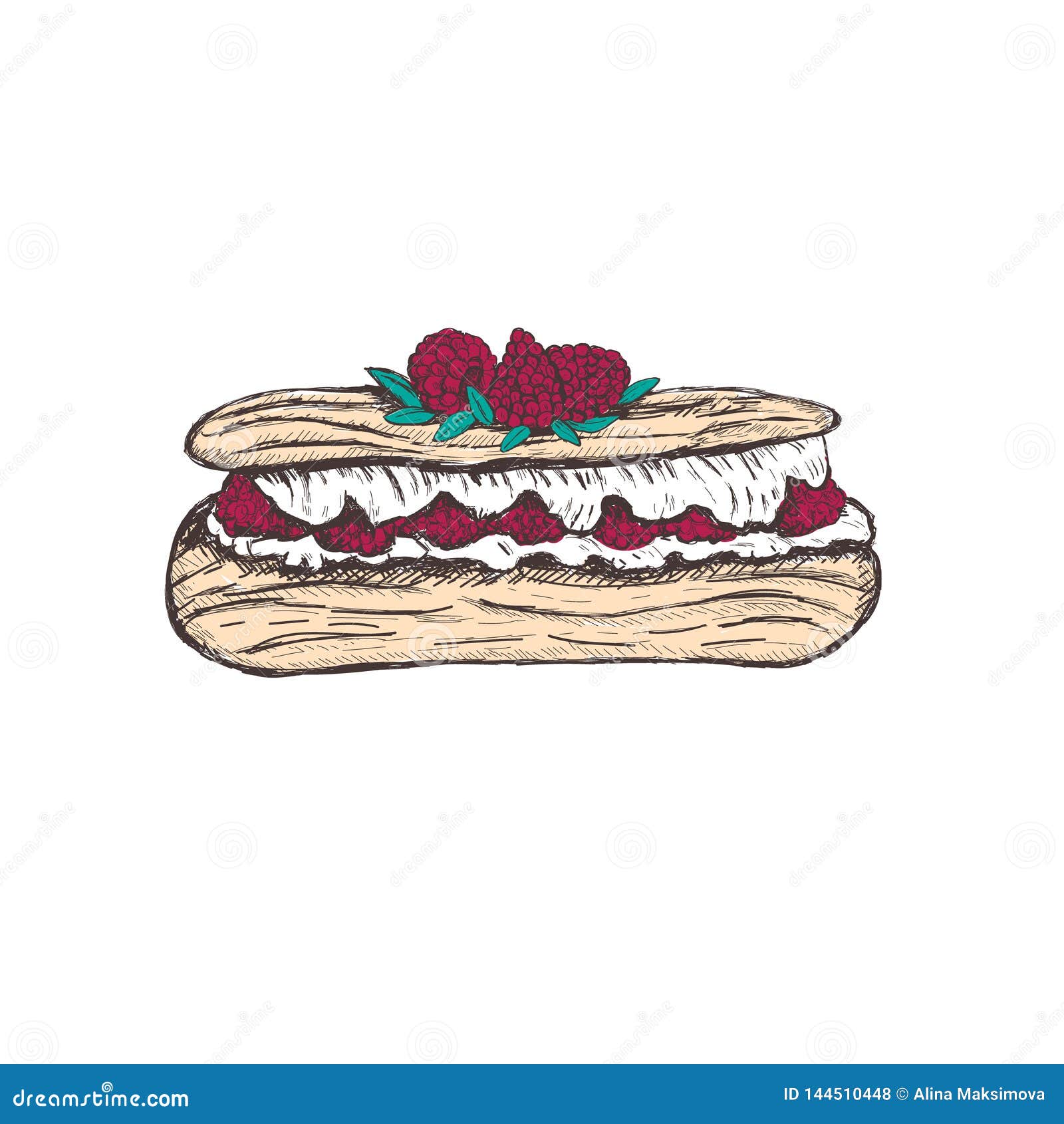 Eclair with Raspberry Sketch Vector Illustration. Stock Vector ...