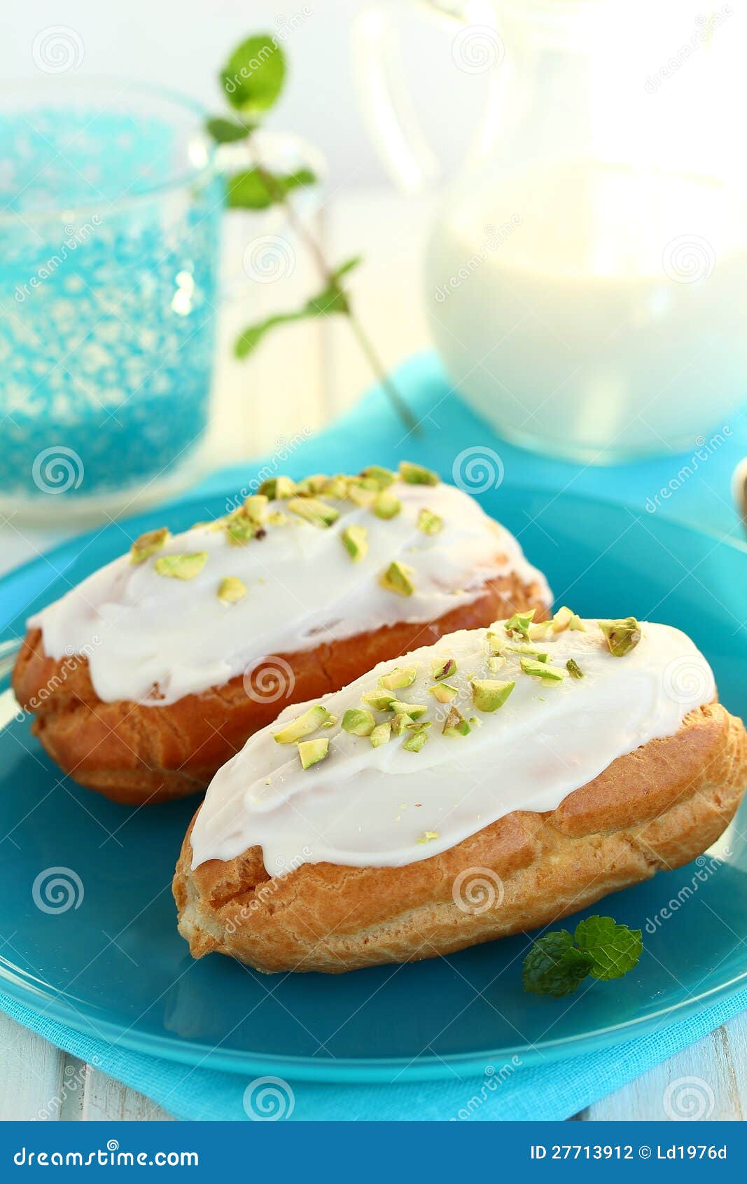 Eclairs stock photo. Image of blue, cake, cream, dessert - 27713912