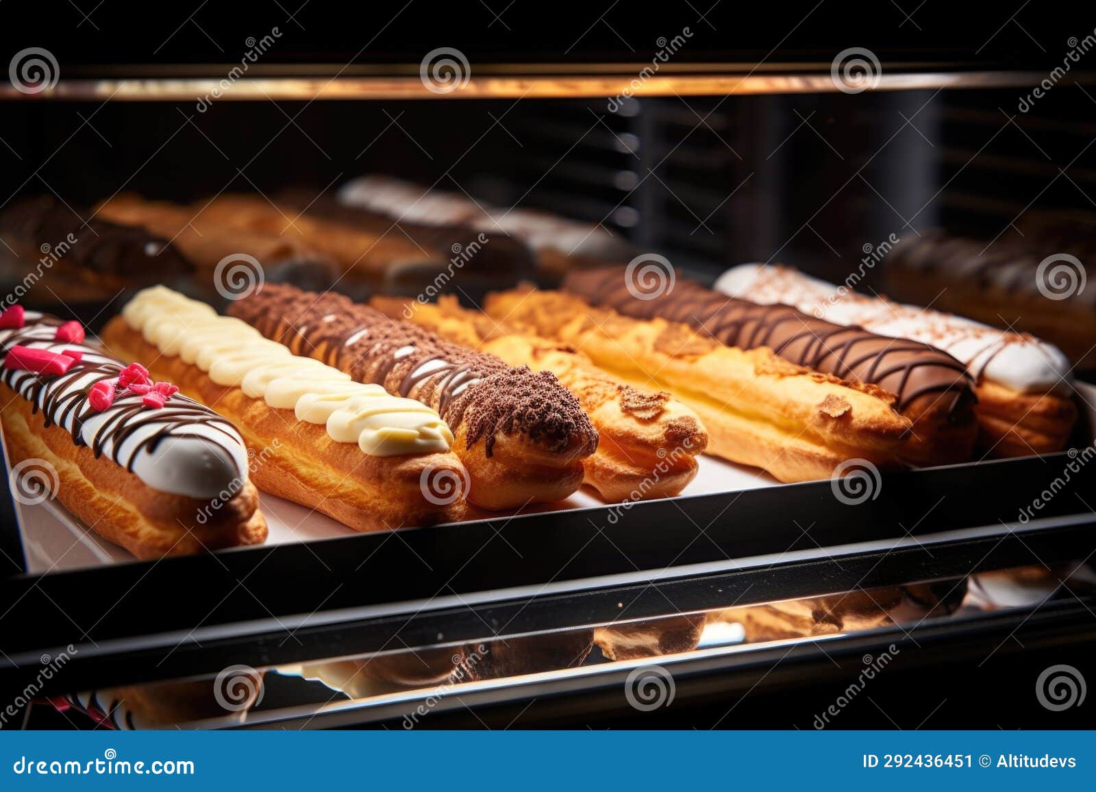Eclairs in a Bakery Display with Ambient Lighting Stock Illustration ...