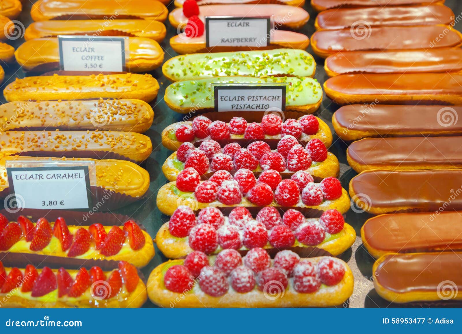 Eclairs stock image. Image of berry, food, custard, cafe - 58953477